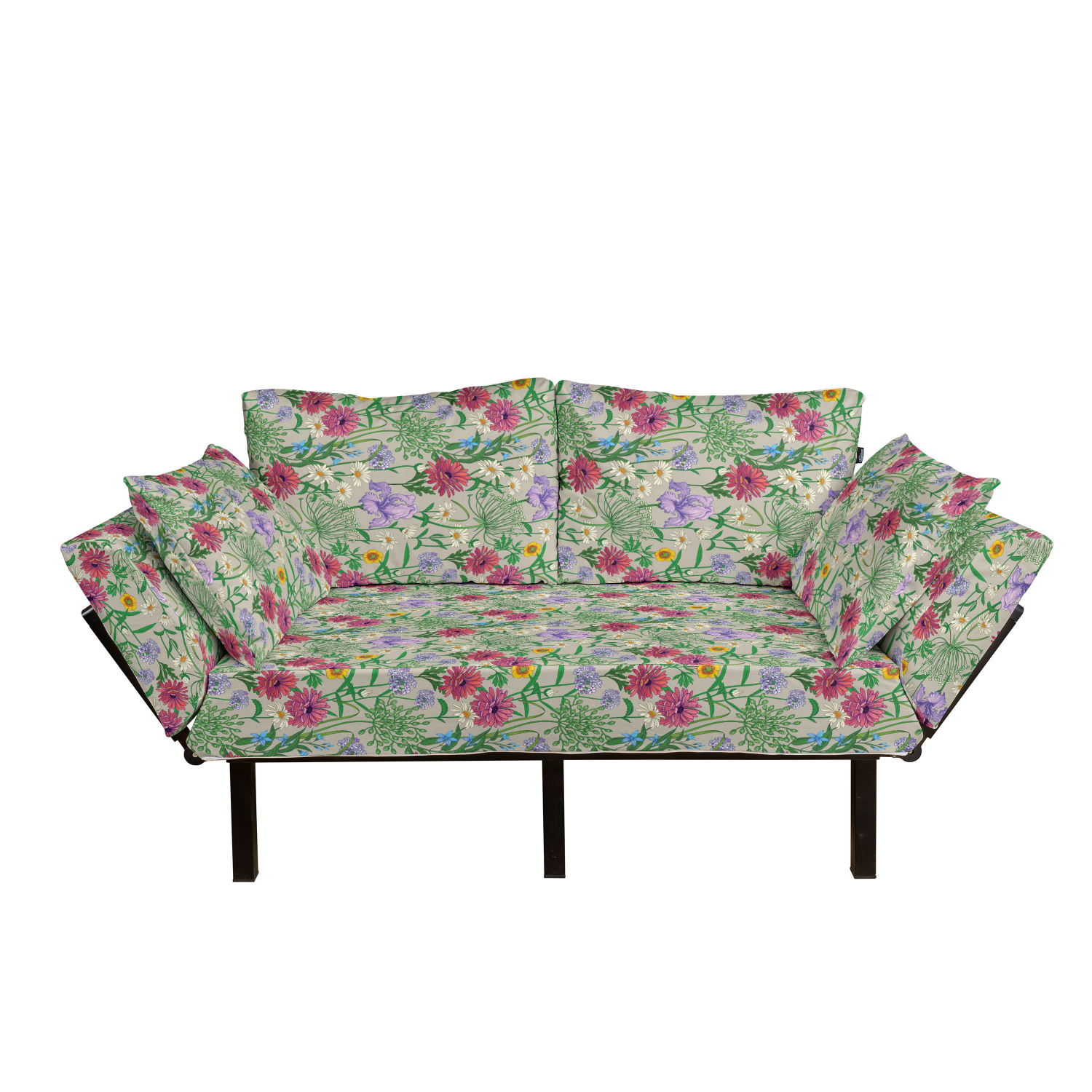 Gardening Futon Couch, Flowering Blooms Aster Chamomile Periwinkle ...
