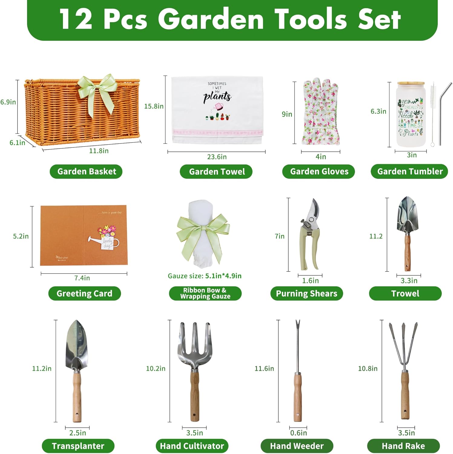 Gardening Gifts for Women 12 Pcs Garden Tools Set with Basket Heavy ...