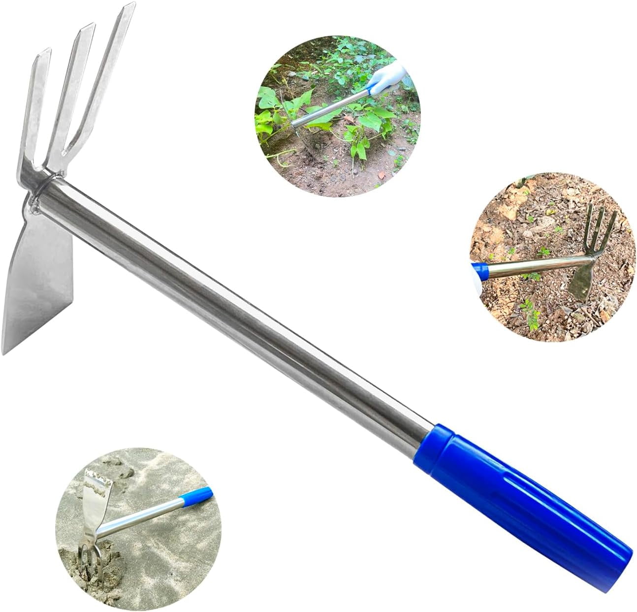 Gardening Hoe Garden Tools 2 in 1 Hoe and Rake, Heavy Duty All Stainles ...