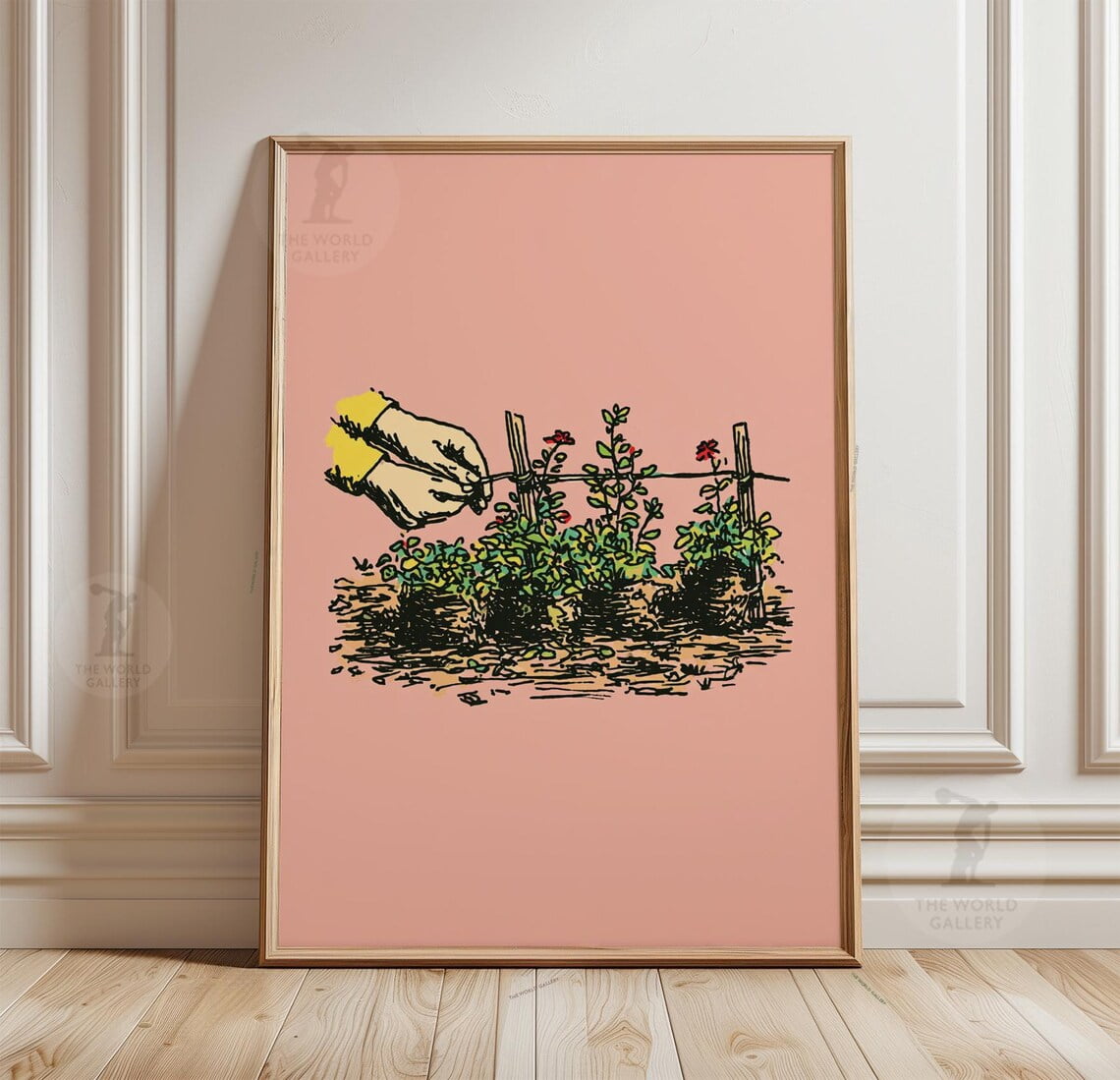 Gardening Plant Care Illustration Pink Minimal Botanical Poster Art ...