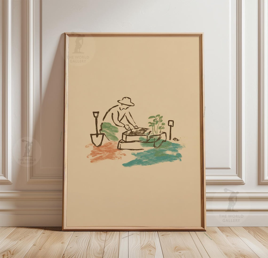 Gardening Poster Raised Bed Scene Minimal Line Art Wall Decor Art ...