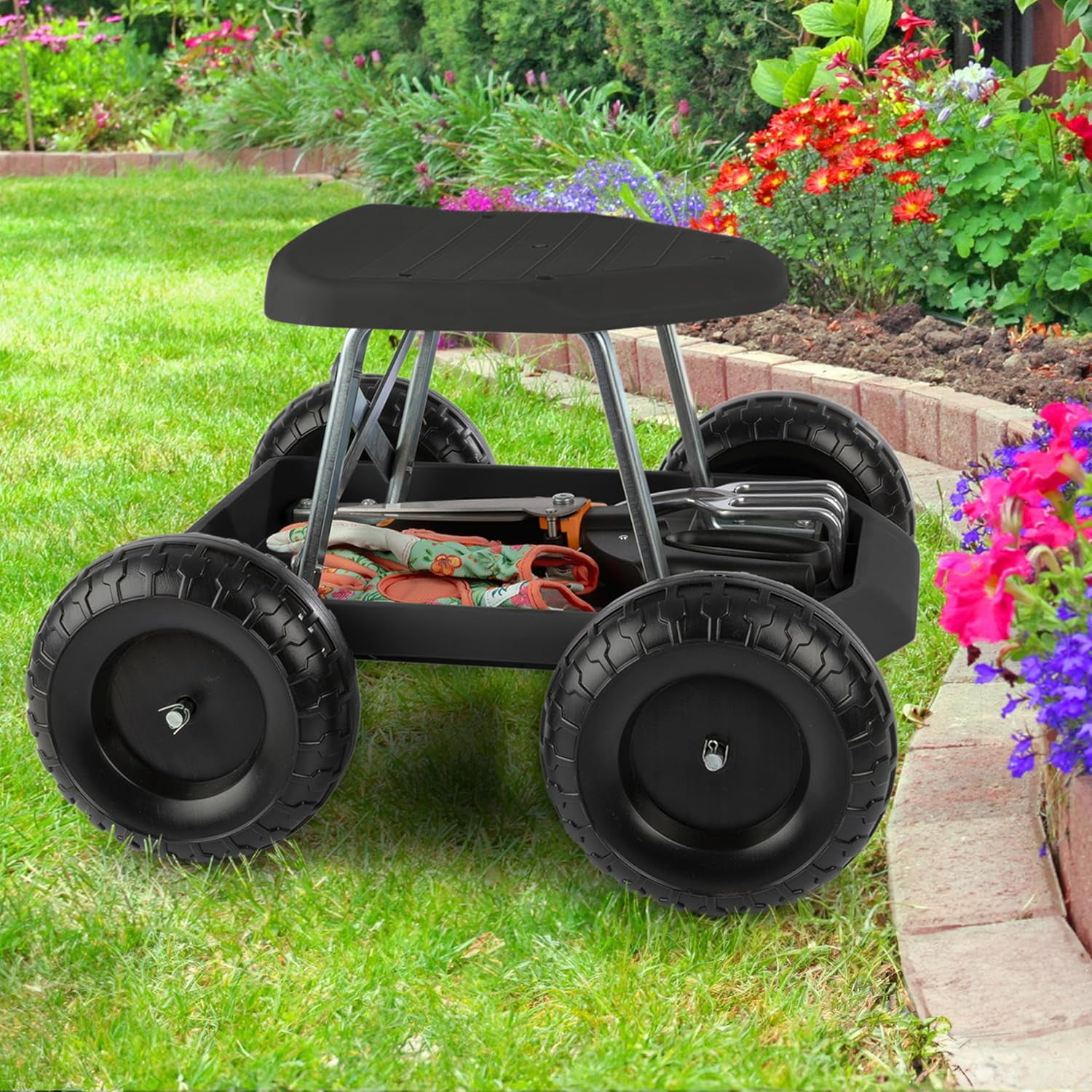 Gardening Stool - Rolling Garden Seat with Wheels and Storage Tool Tray ...