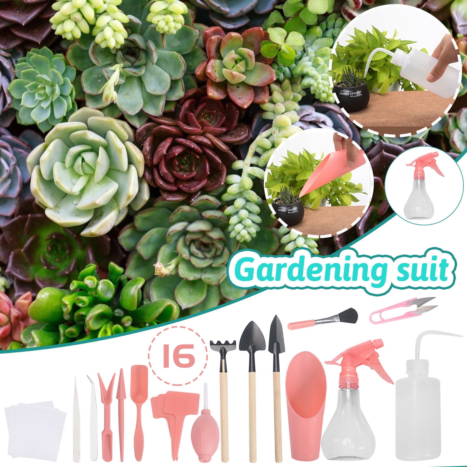 Gardening Succulent Planting Tools 16 Piece Set Garden Shovel Fork Rake ...