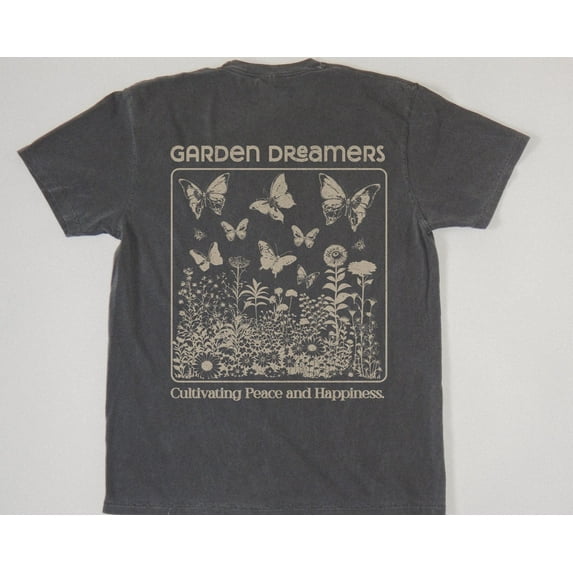 Gardening T-Shirt - Graphic Tee Back Print, Butterfly Flower shirt ...