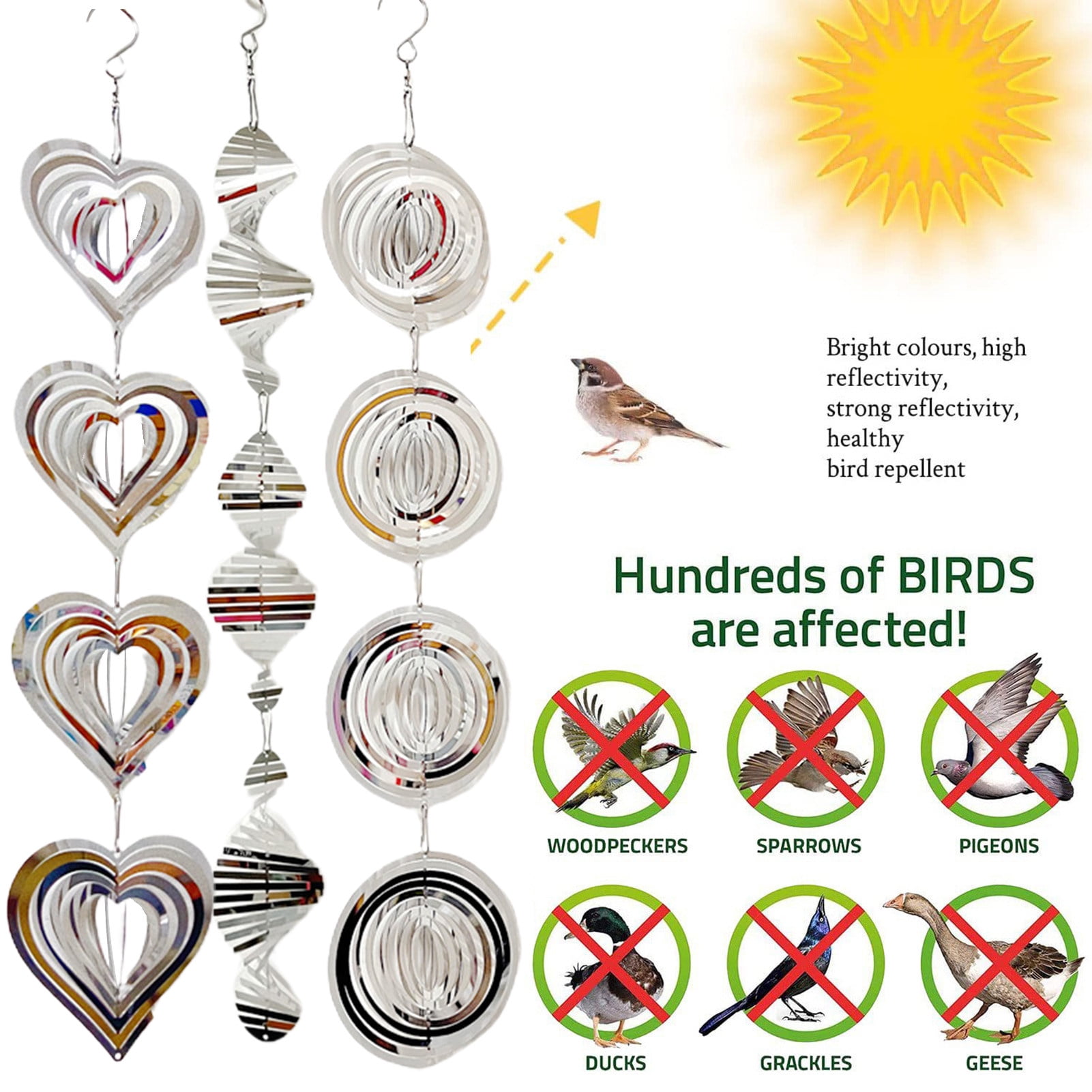 Gardenne Bird Deterrent Wind Spinner Metal Bird Reflector Metal Bird ...