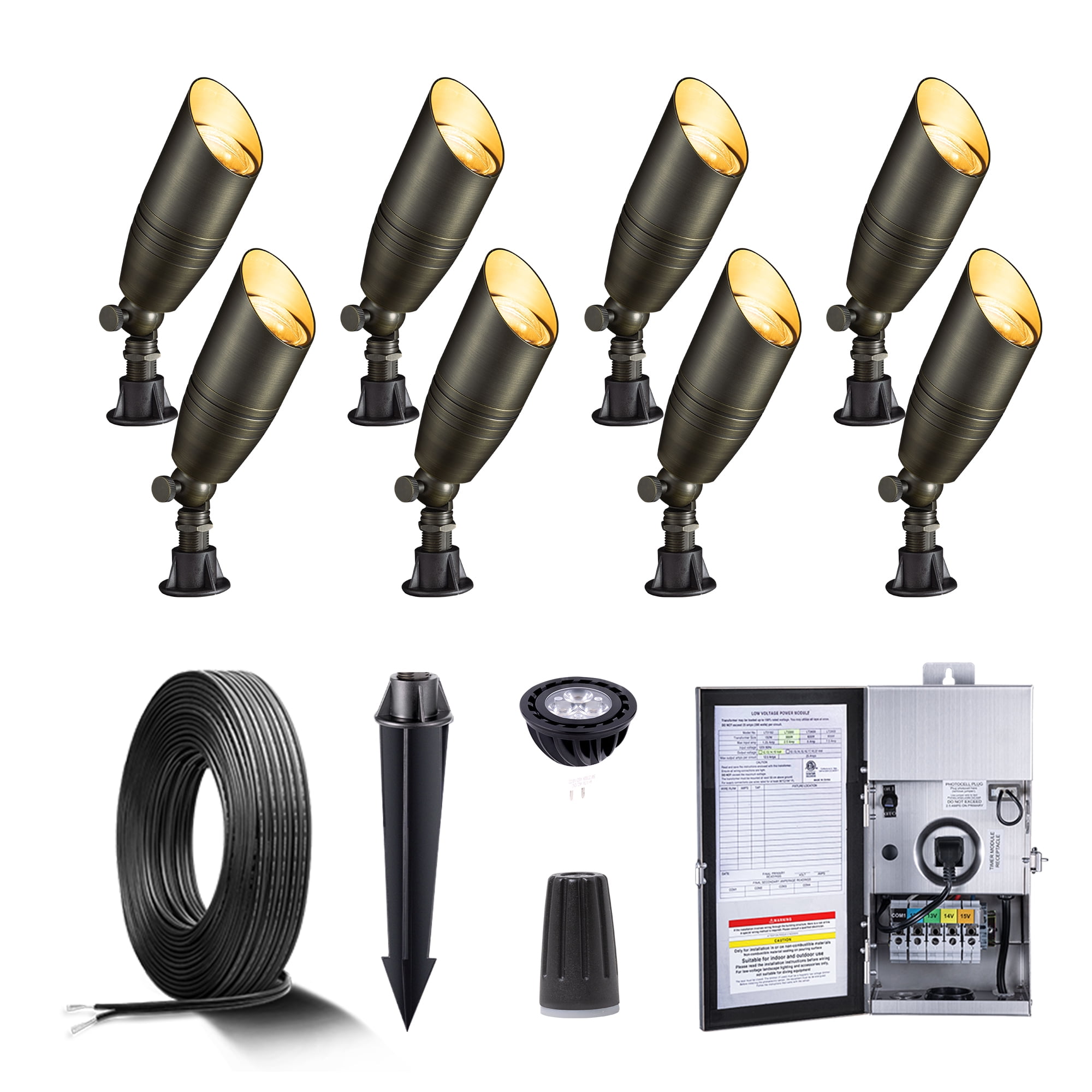 Gardenreet Brass Low Voltage Landscape Spotlights(8-Pack) Kit 12V LED with 150W Low Voltage ...