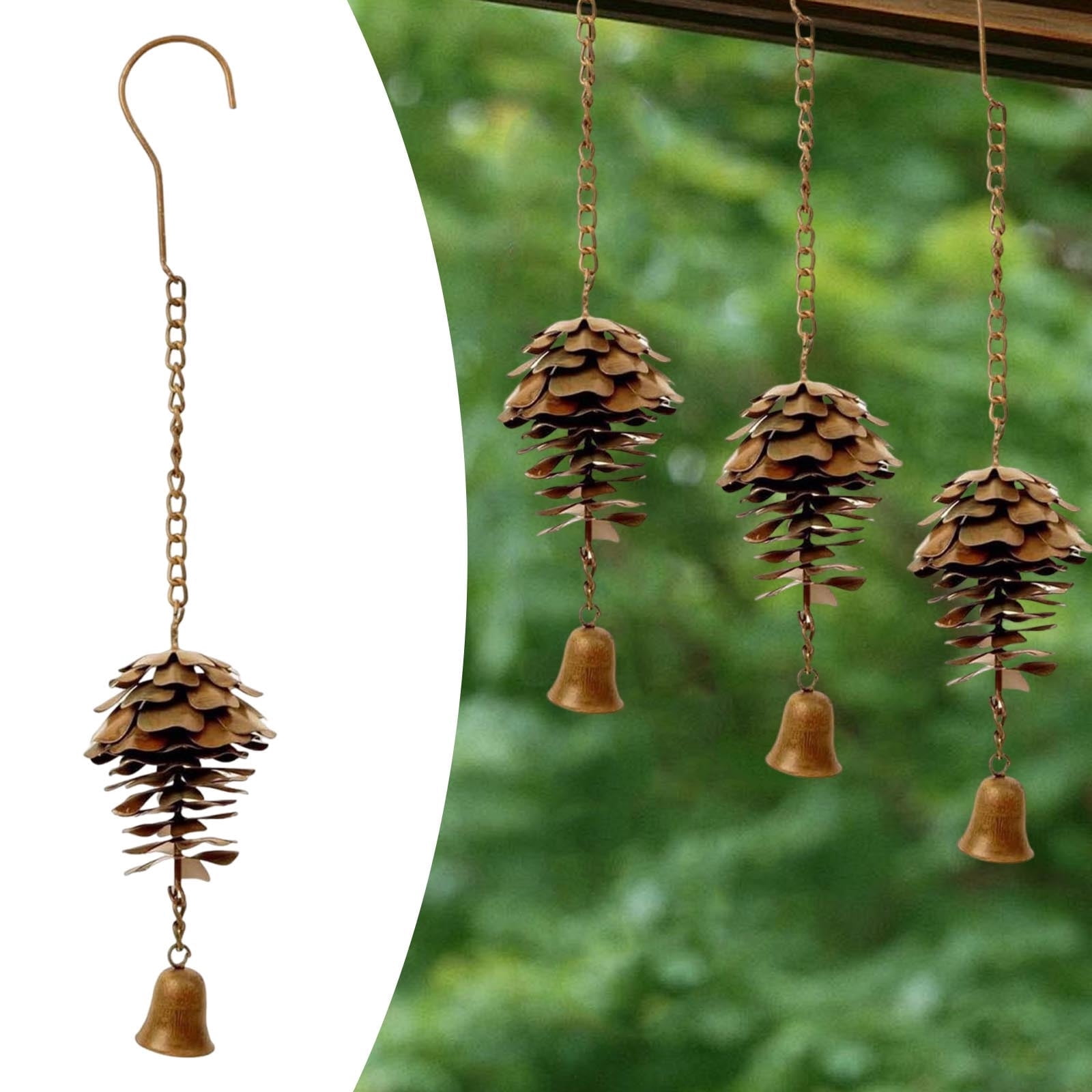Gardens Pine Cone Ornament with Bells, 1 pc Bronze Metal Fall Wind ...
