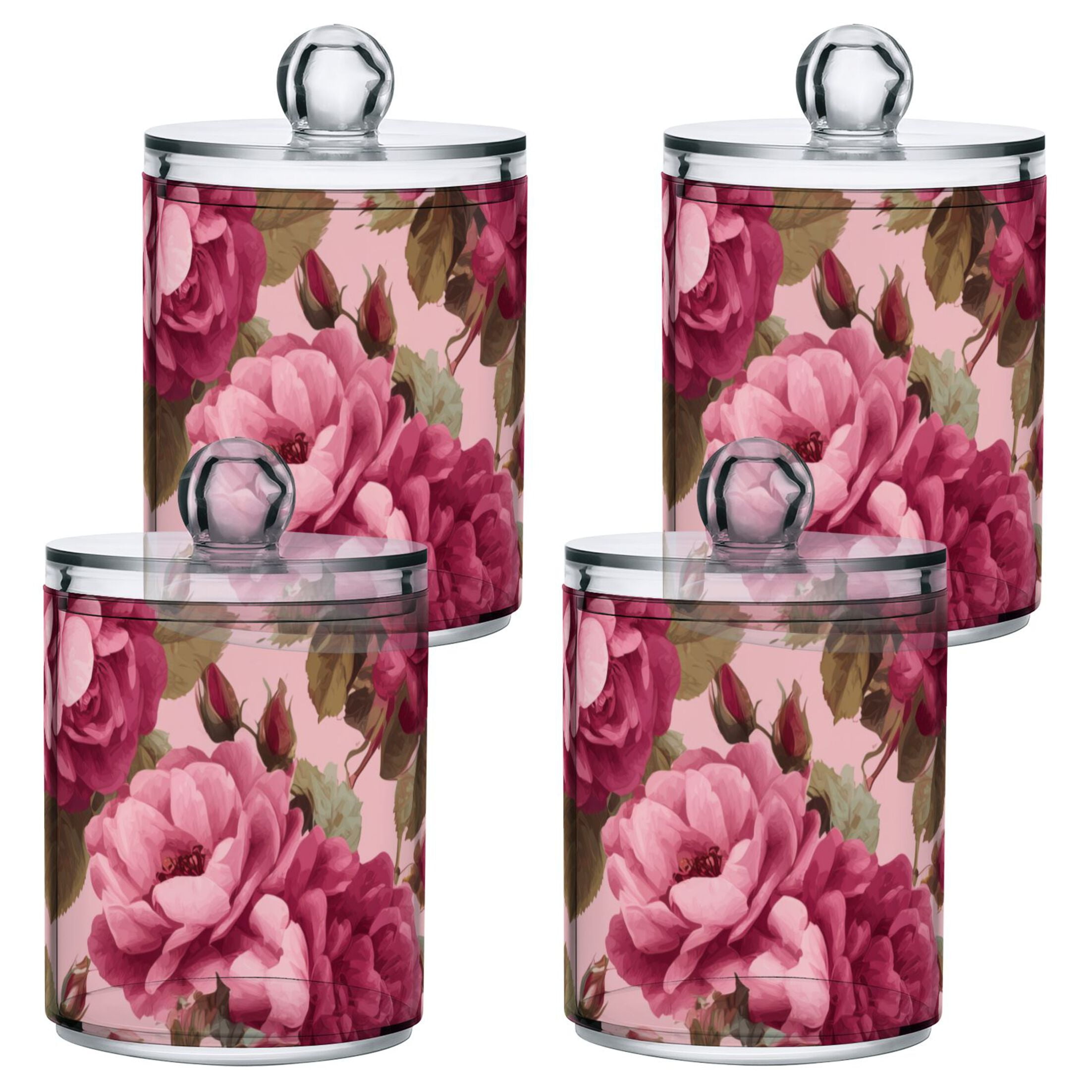 Gardient Pink Color Roses with Leaves Translucent Plastic Cans Storage ...