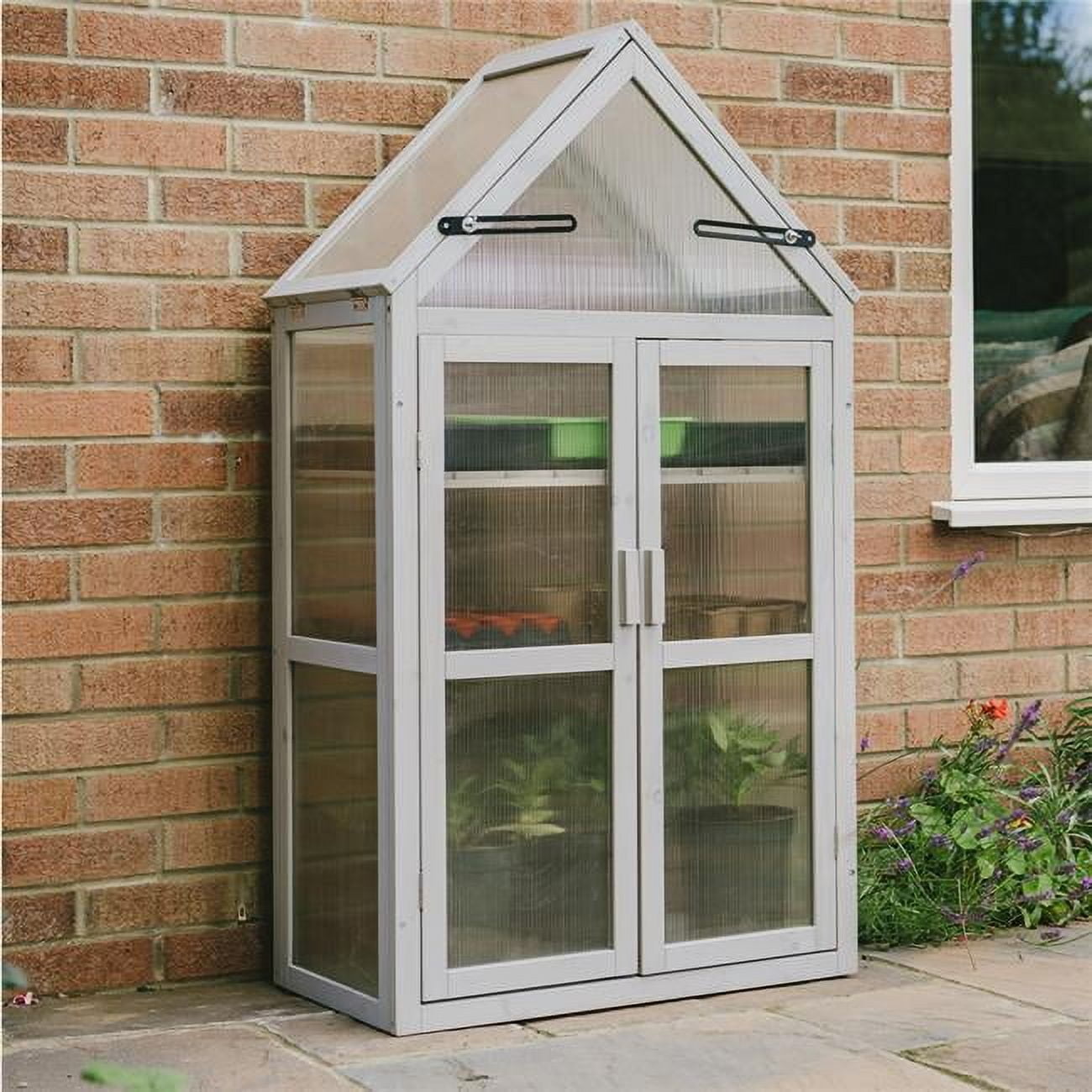 Gardman Dove Gray Wooden Outdoor Greenhouse with Adjustable Shelves ...