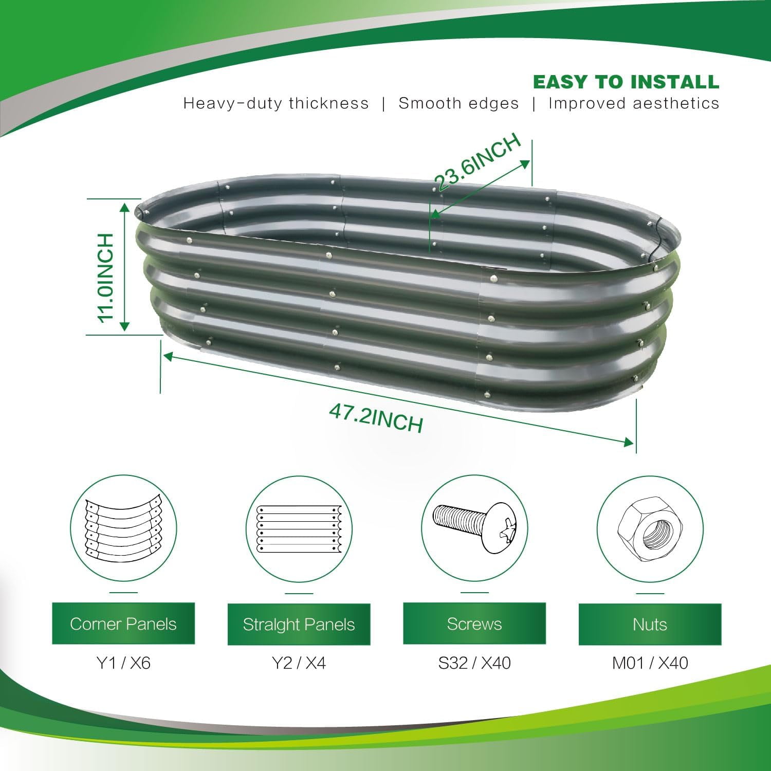 Gardmax Galvanized Raised Garden Bed, Lightweight Planter Boxes Outdoor ...