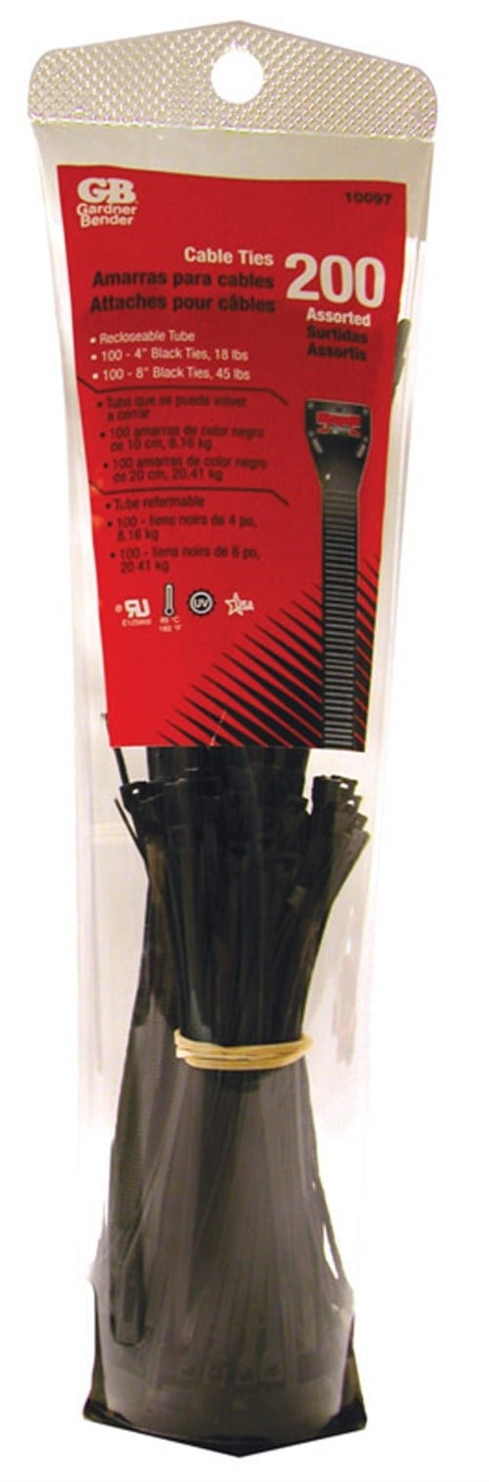 Gardner Bender Cable Tie Kit,Black,4 in and 8 in,PK200 10097UVL ...