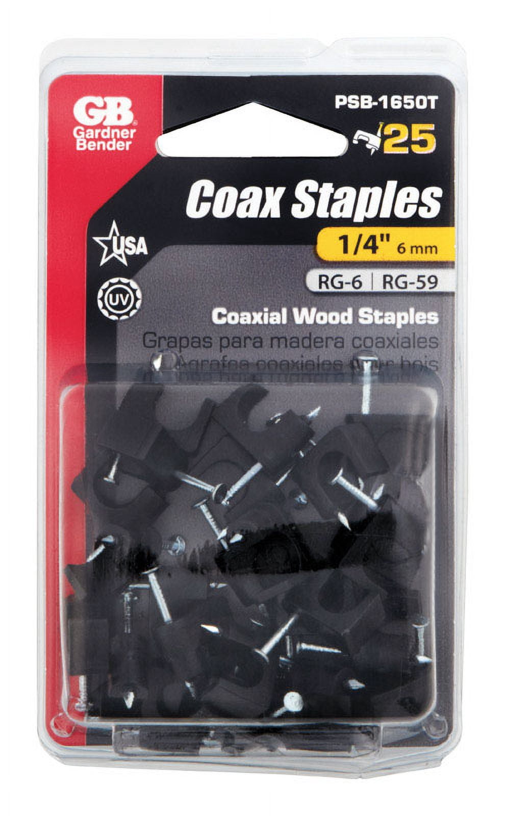 Gardner Bender 1/4 In. UV-Resistant Poly Black Coaxial Staple (25-Count ...