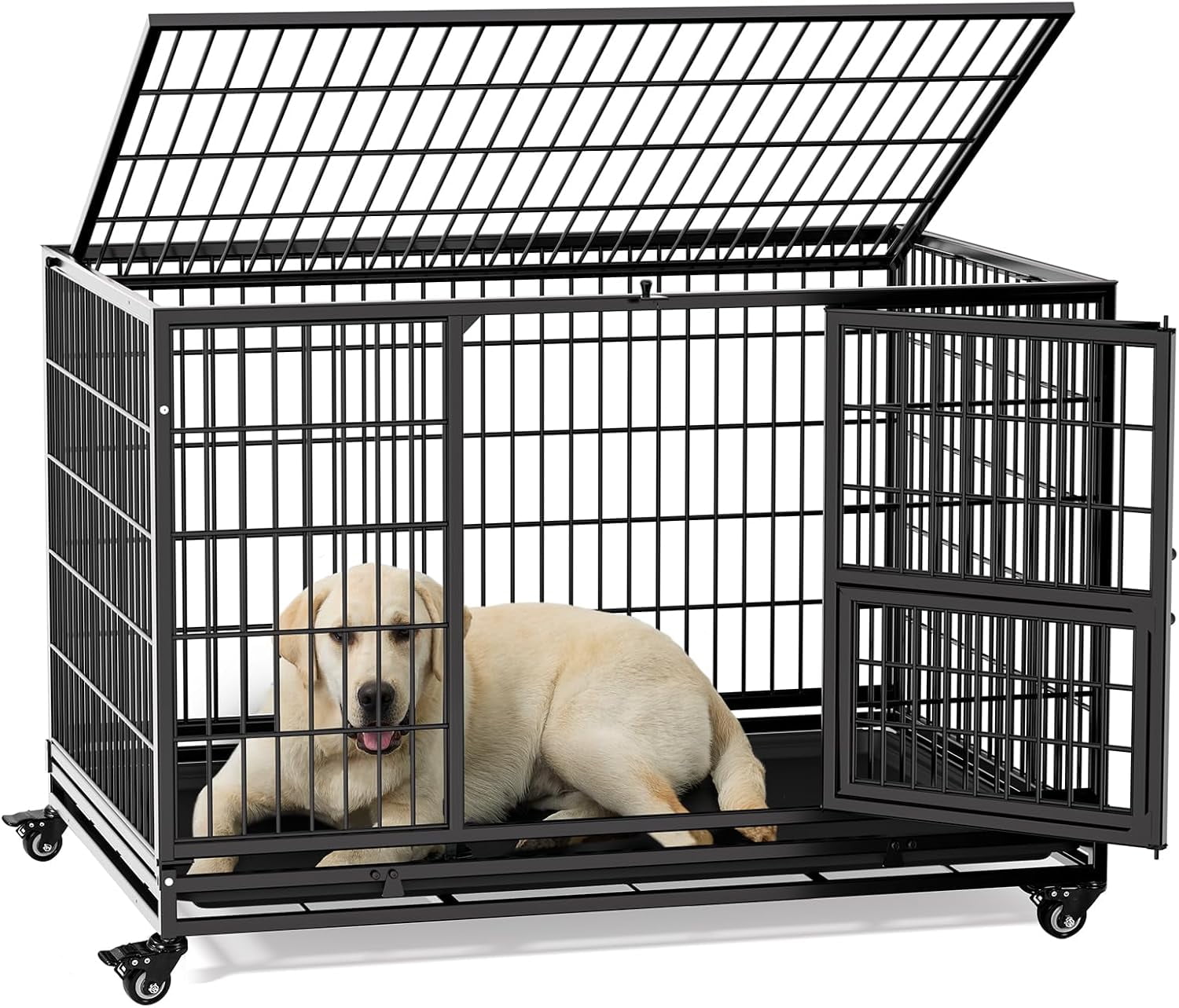 Gardner Pet 43 Inch Heavy Duty Dog Crate with Wheels, Folding Metal Dog ...