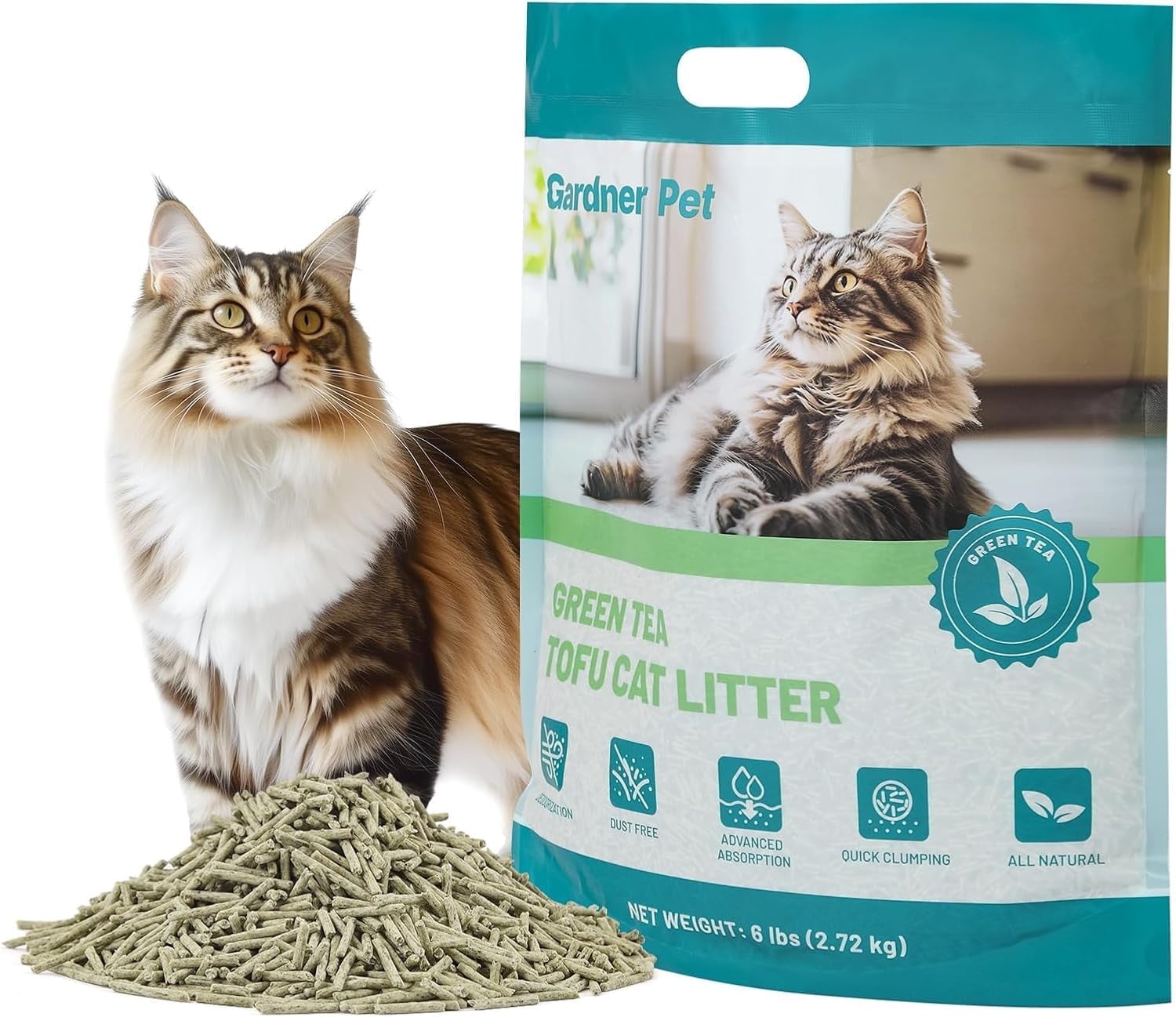 Gardner Pet Natural Tofu Cat Litter, Green Tea Scent, 6 lb, 100% ...