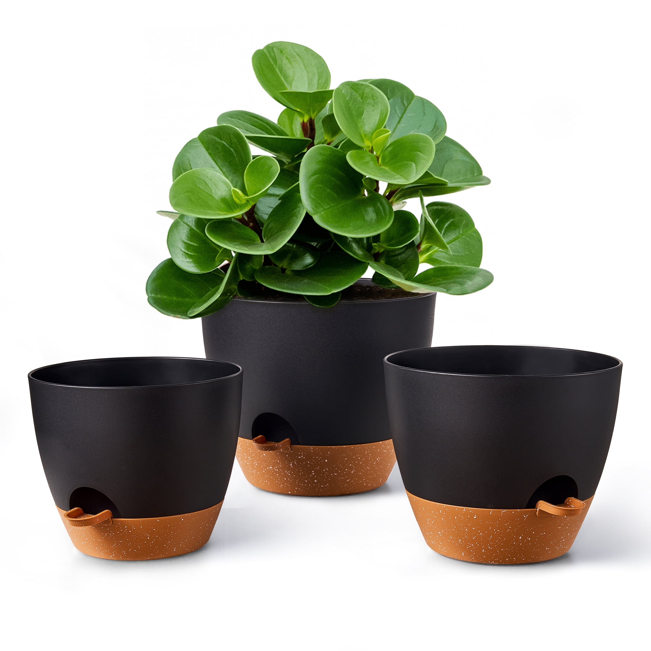 Gardrium 12/10/9 inch Plant Flower Pot, Round, Black with Brown Saucer ...