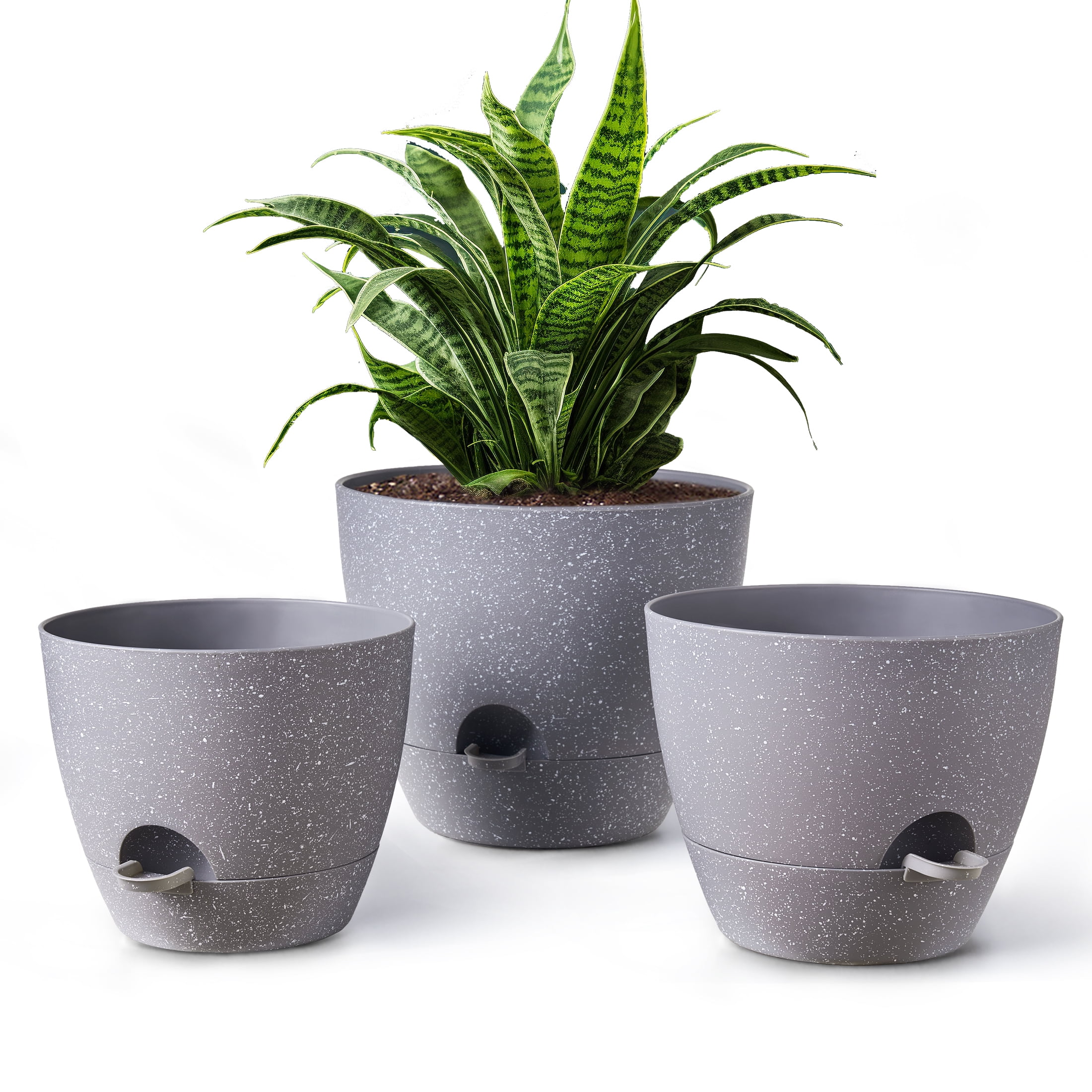 Gardrium 12/10/9 inch Plant Flower Pot, Round, Speckled Grey, Plastic ...