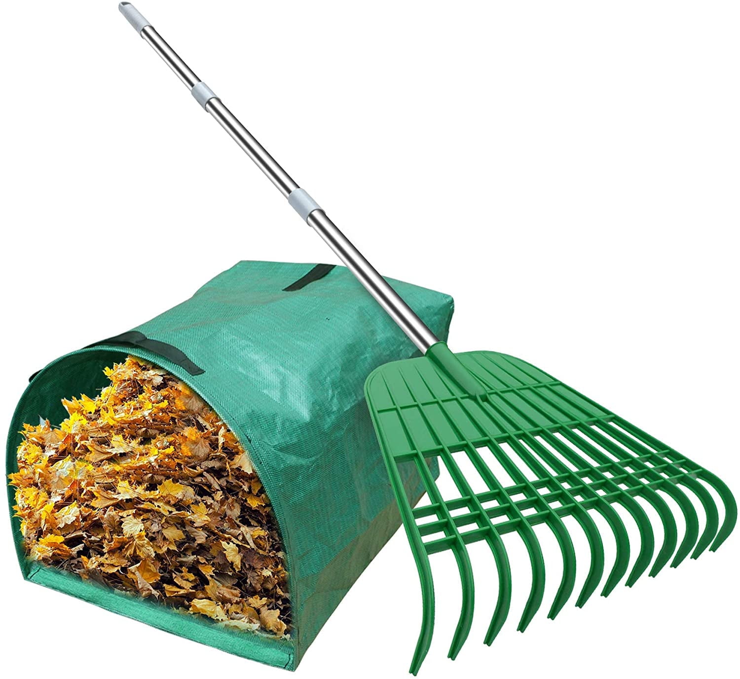 Gardzen 12 Tines Gardening Leaf Rake, Detachable, Camp Rake, Comes with ...