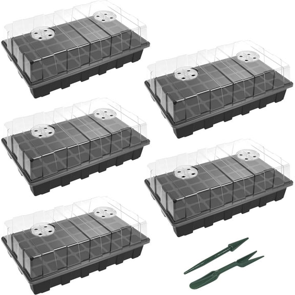 10-Set Garden Propagator Set, Black Seed Tray Kits with 120-Cell, Seed ...