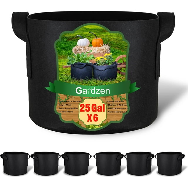 Gardzen 6-Pack 25 Gallon Grow Bags, Aeration Fabric Pots with Handles ...