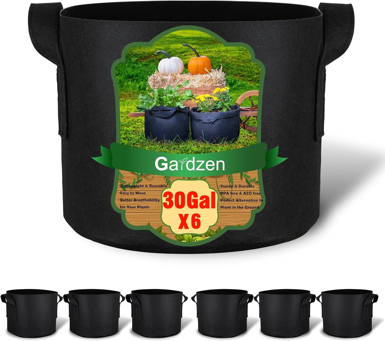 Gardzen 6-Pack 30 Gallon Grow Bags, Aeration Fabric Pots with Handles ...