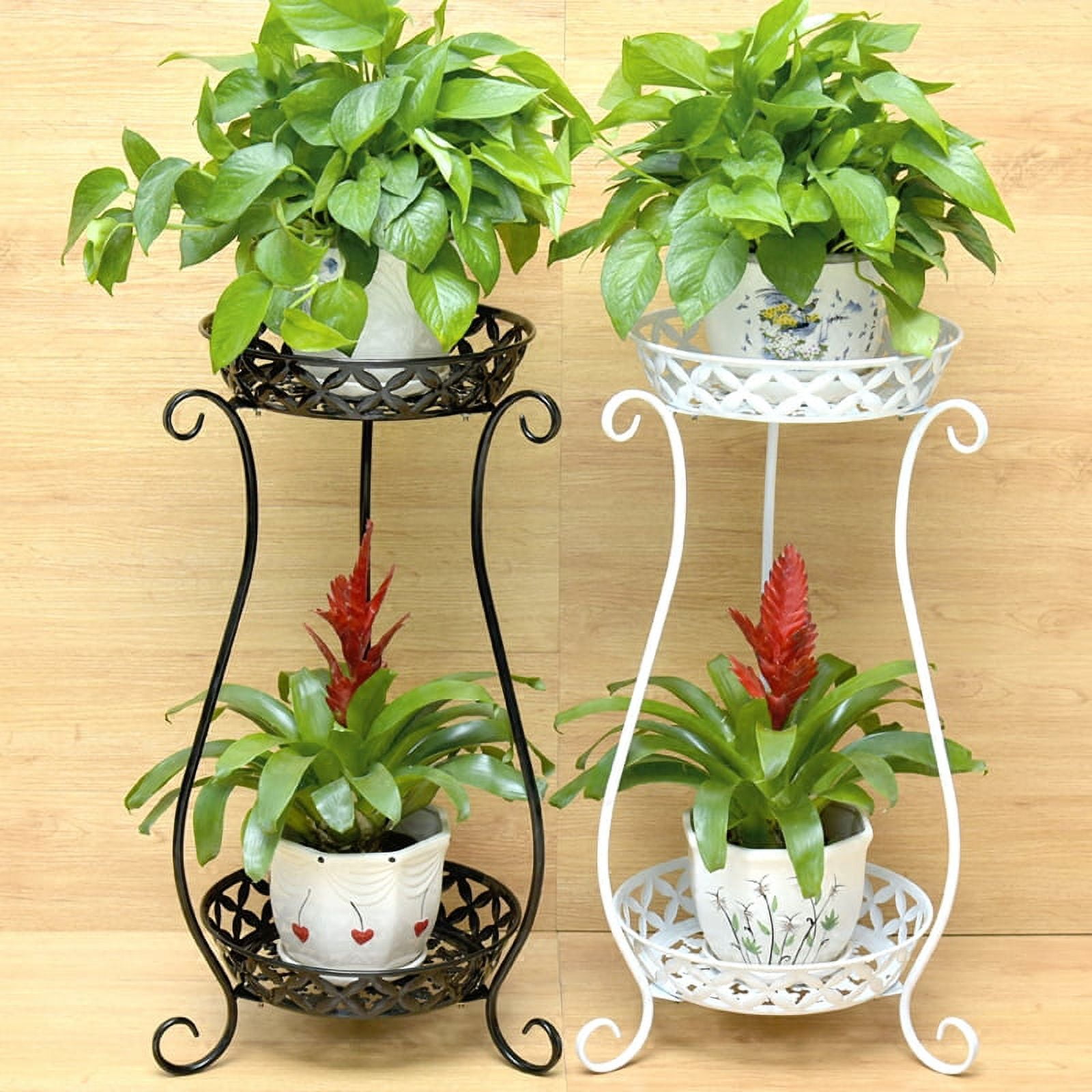Garfans 2 Layers Metal Plant Stand Indoor Flower Rack Outdoor Plant ...