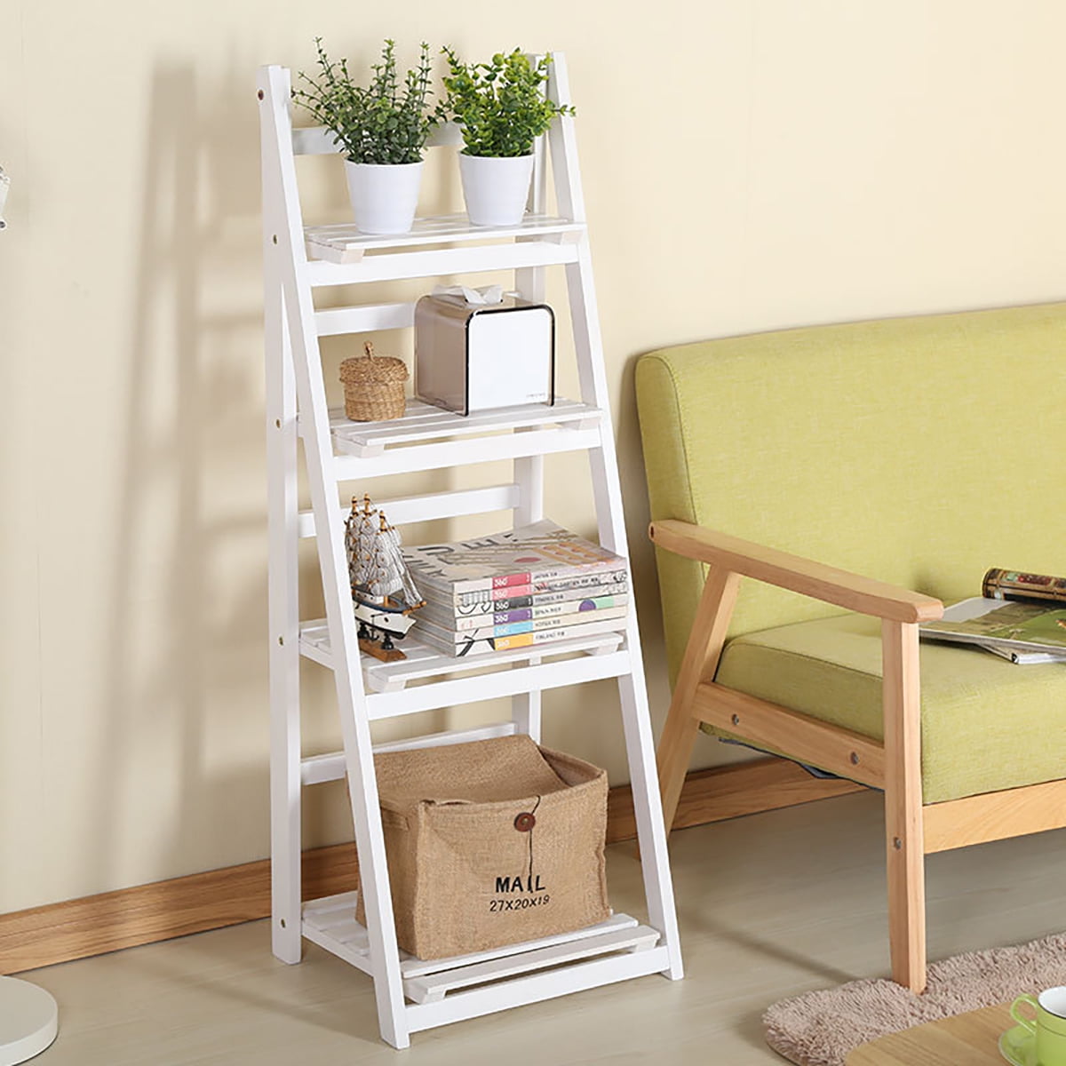 Garfans 4 Tier Foldable Wooden Ladder Shelf Flower Stand Flower Plant ...