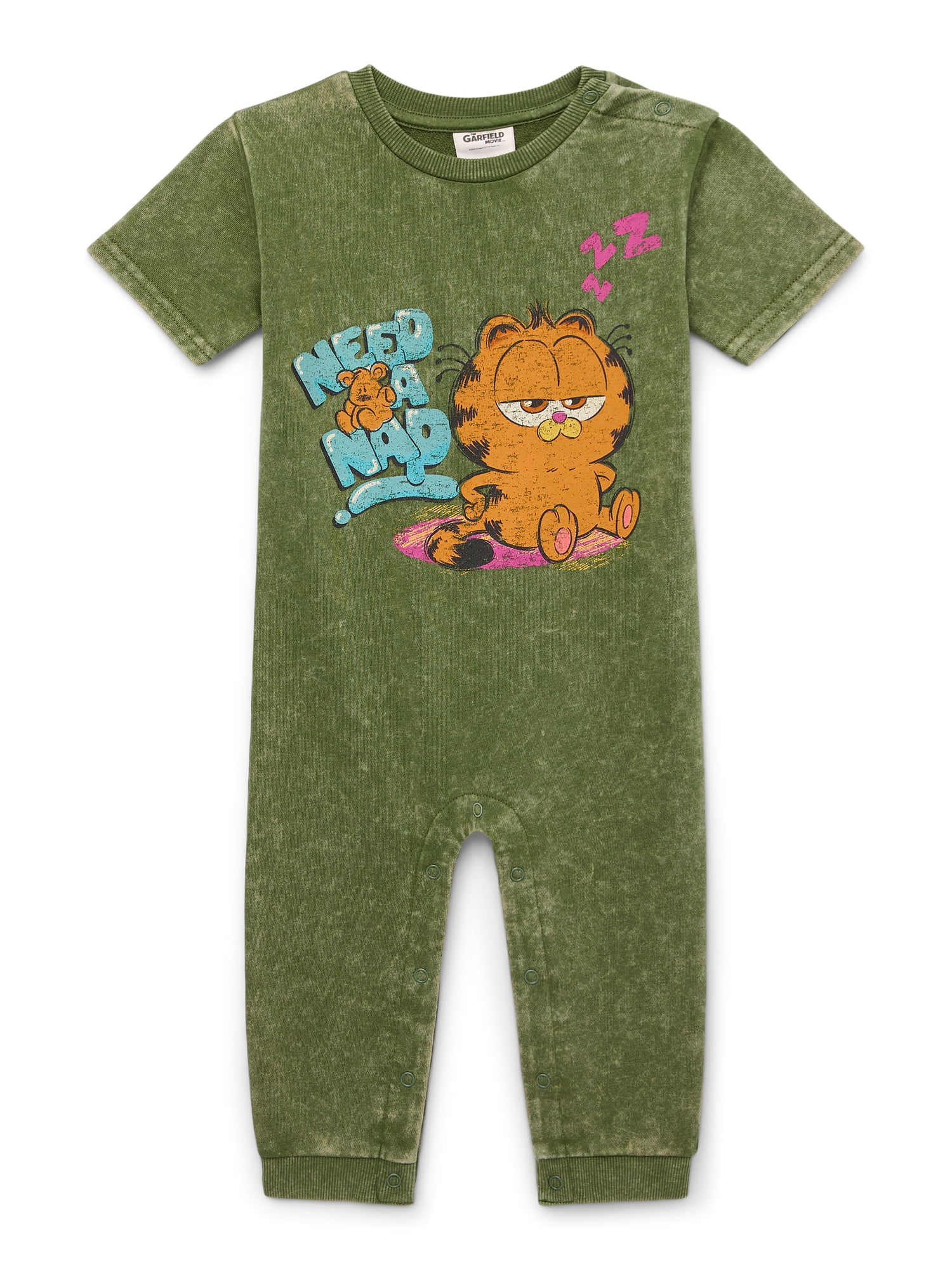 Garfield Baby Boys Graphic Mineral Washed Romper, Sizes 0/3 Months-24 ...