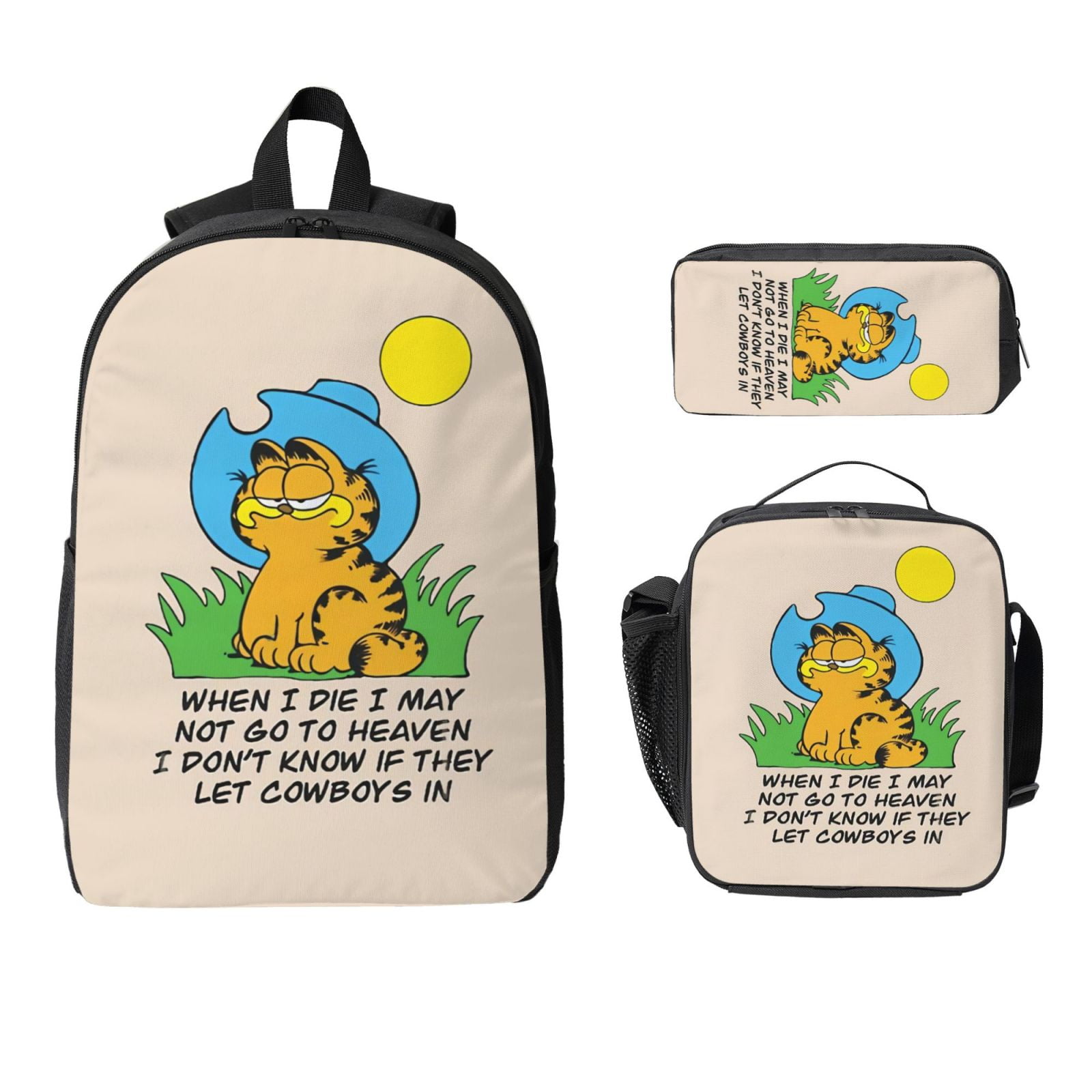 Garfield Backpack With Lunch Bag Box And Pencil Case Cute Back Pack ...