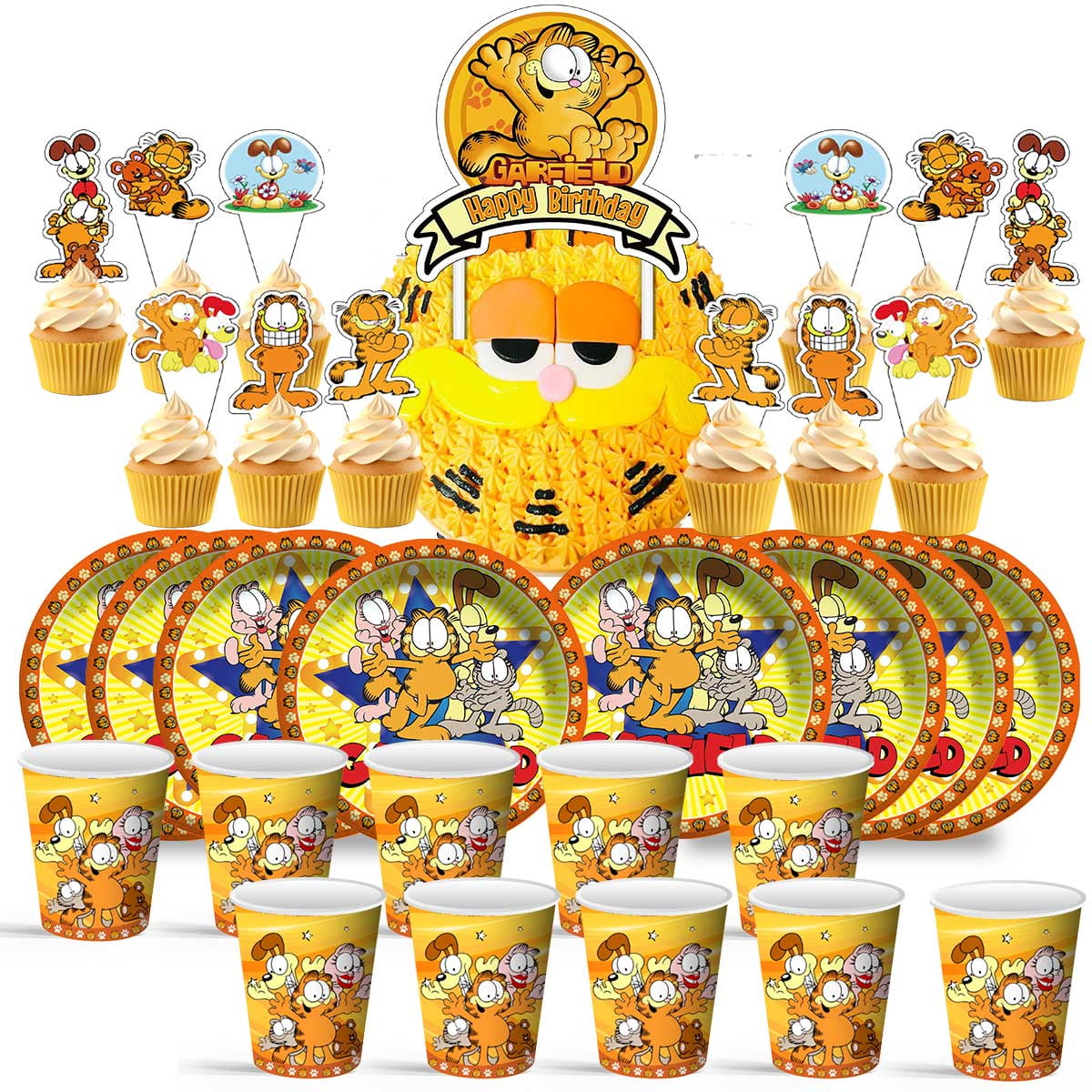 Garfield Birthday Cups Party Supplies Plates Decorations Cake Topper ...