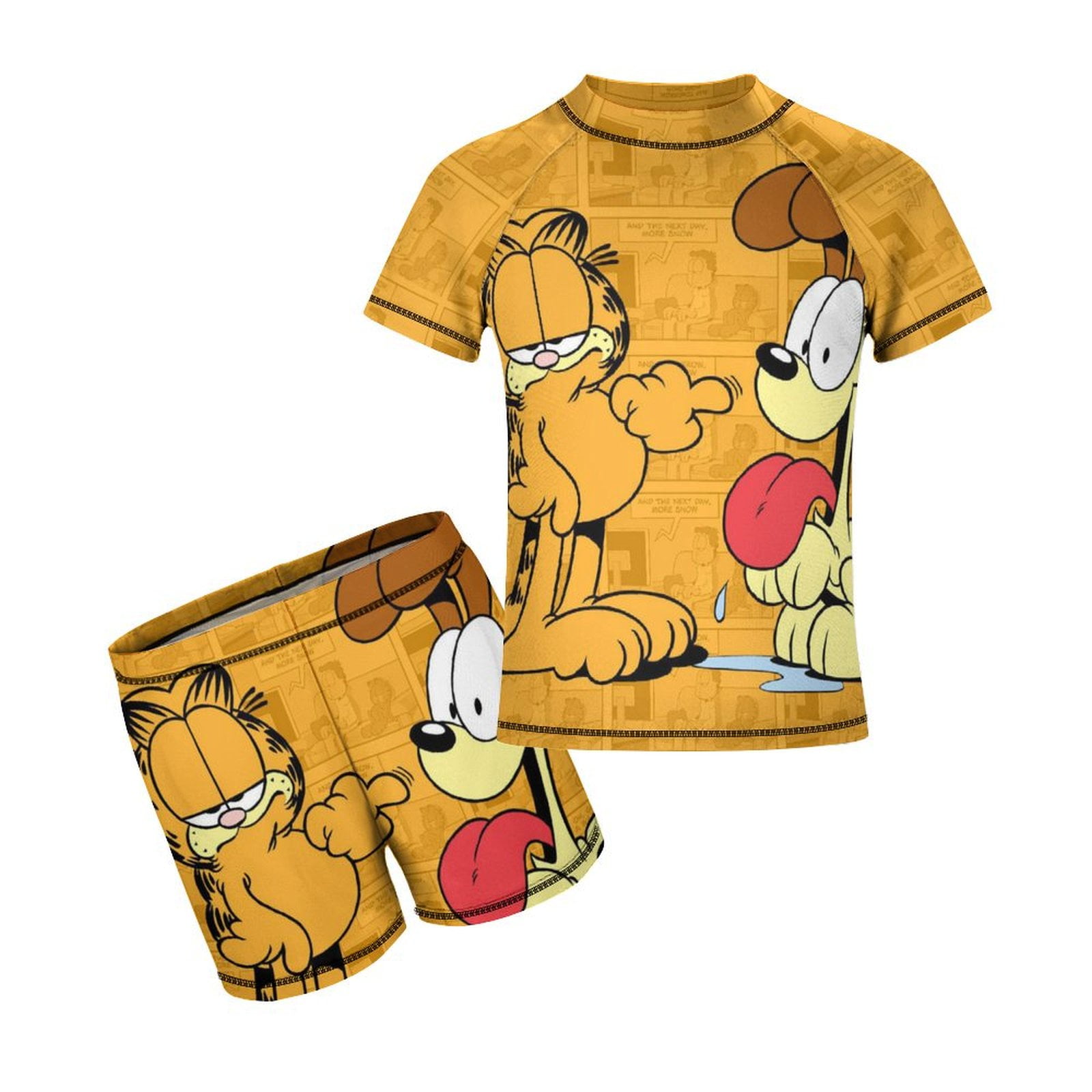 Garfield Boys 2-Piece Swimsuit Set, Short Sleeve Rash Guard & Swim ...