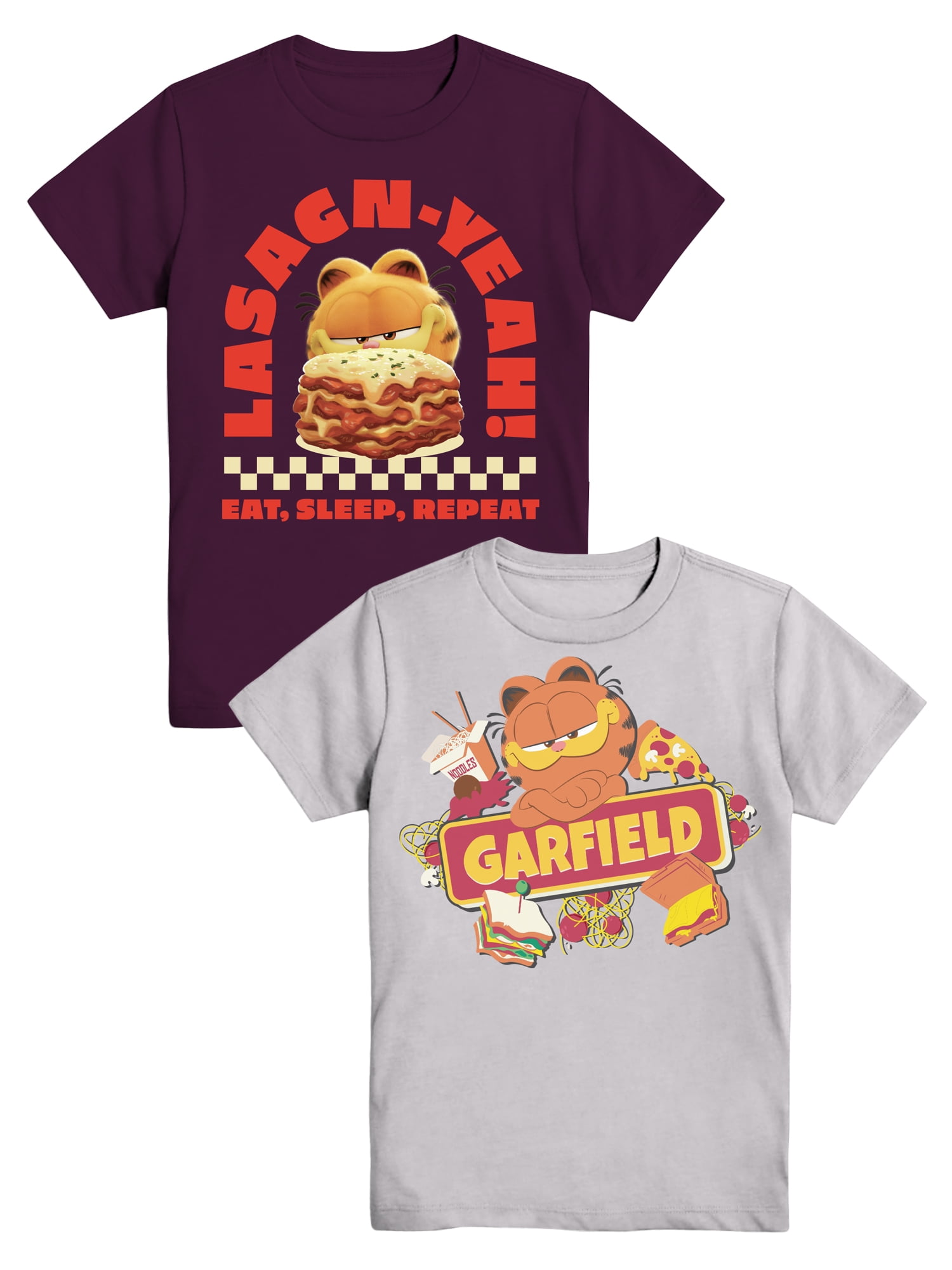 Garfield Boys Lasagn-Yeah and Foodie Graphic Crewneck Tees, 2-Pack ...