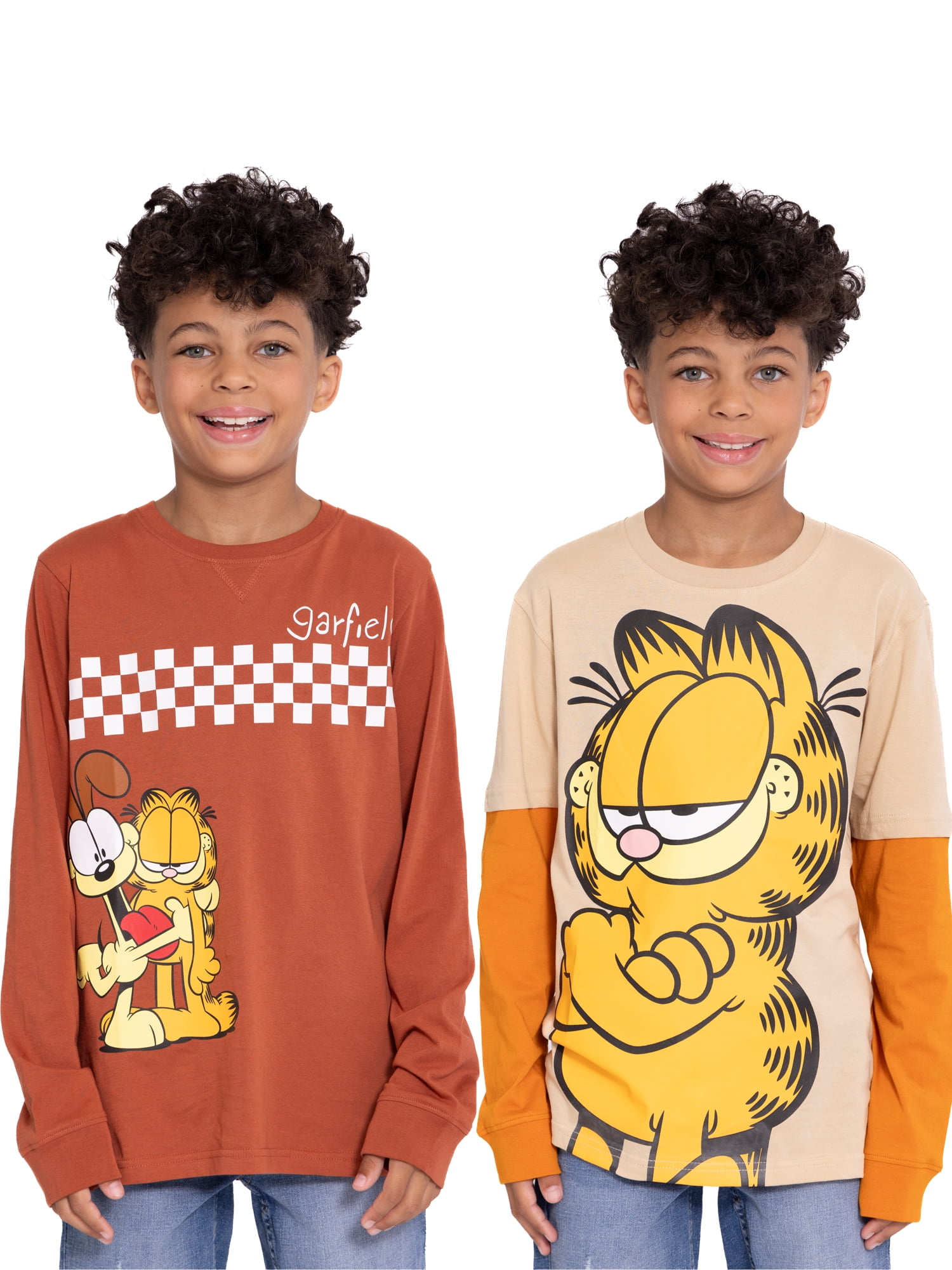 Garfield Boys Graphic Tee with Long Sleeves, 2-Pack, Sizes 4-18 ...