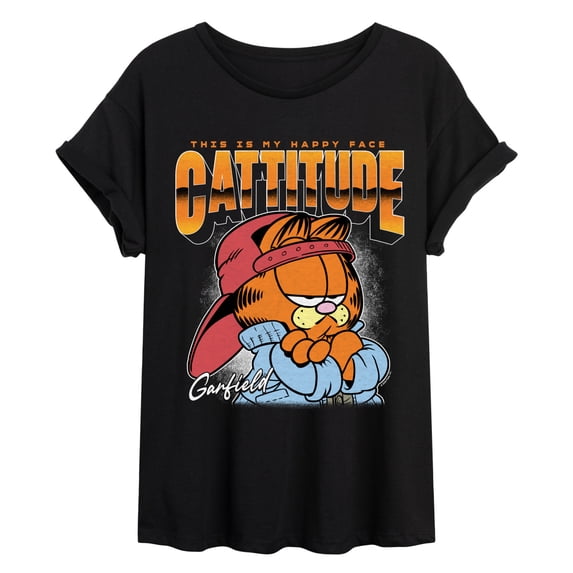 Garfield - Cattitude - Juniors Oversized Graphic T-Shirt - Walmart.com