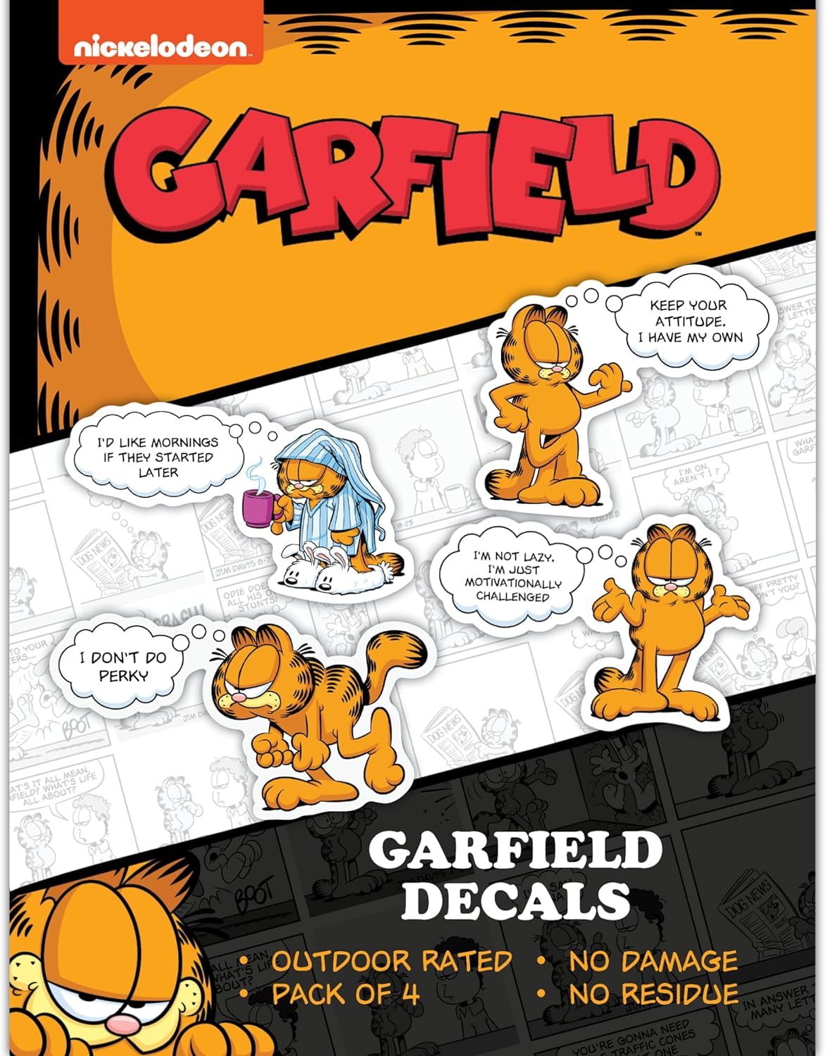 Garfield Decals - Set of 4 Garfield Quotes Vinyl Stickers for Water ...