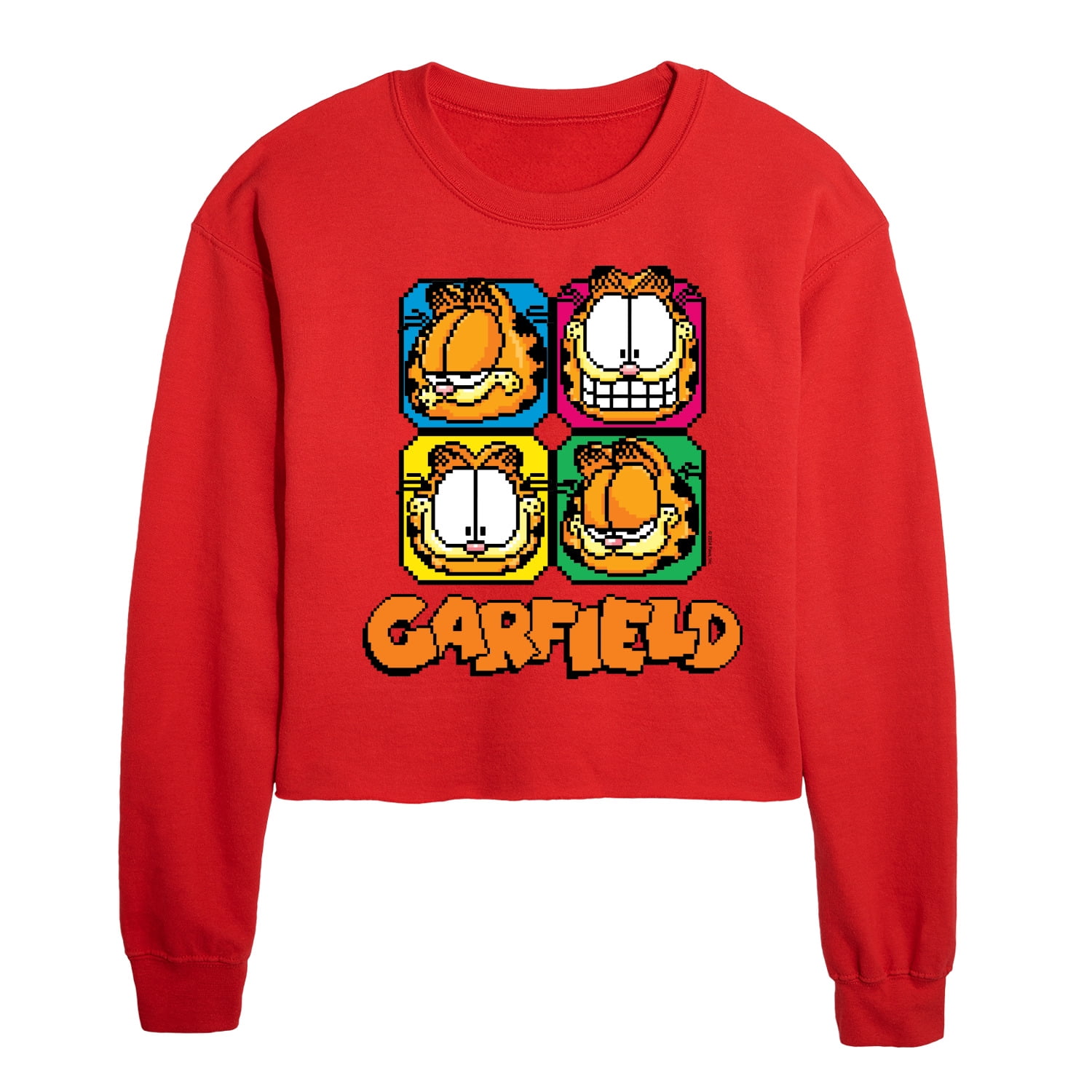 Garfield - Garfield Pixel Faces - Juniors Cropped Crew Neck Sweatshirt ...