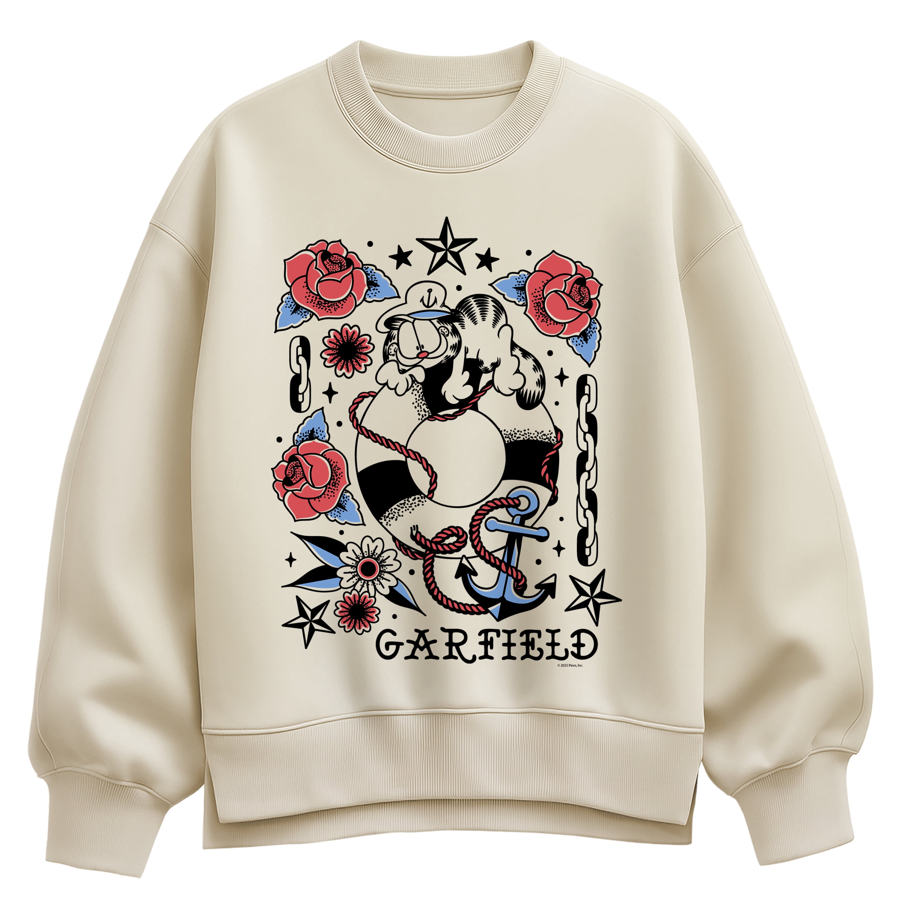 Garfield - Garfield Tattoo Flash - Ladies Oversized Fleece Crew ...