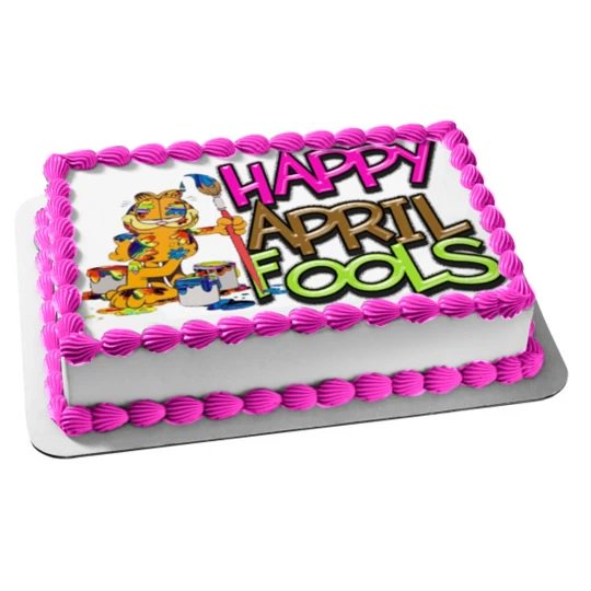 Garfield Happy April Fools Day Paint Buckets Edible Cake Topper Image ...