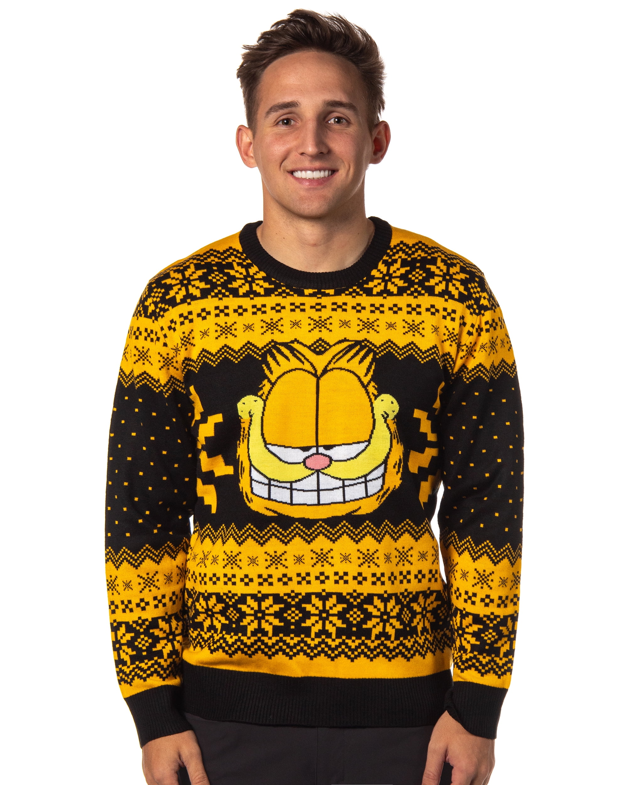 Garfield Men's Big Grin Fair Isle Design Knit Pullover Holiday Ugly ...
