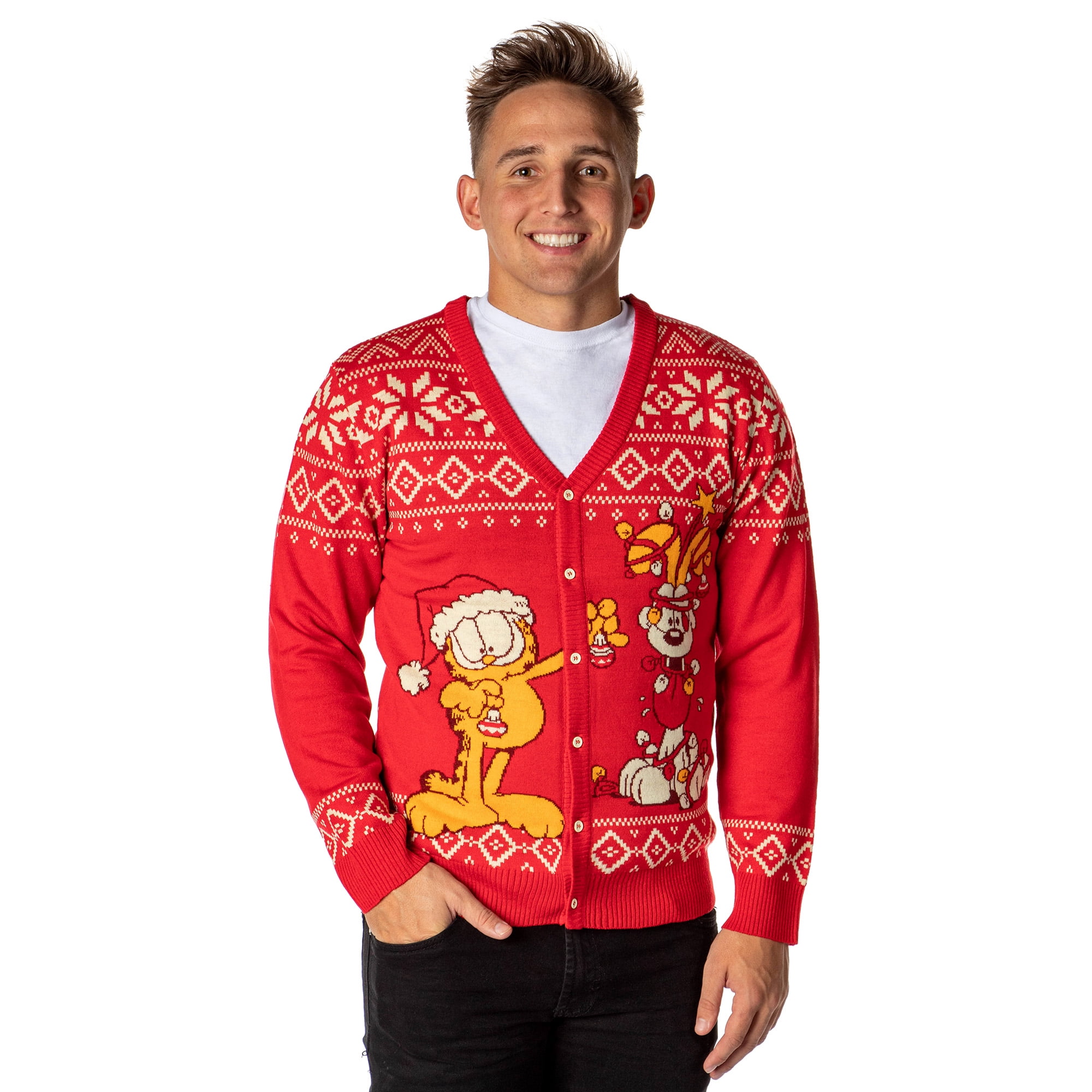 Garfield Officially Licensed Men's Ugly Christmas Sweater with Odie and ...