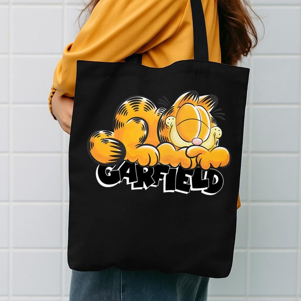 Garfield Mens Tote Bag in Black Sleeping Top for Adults Retro Graphic ...