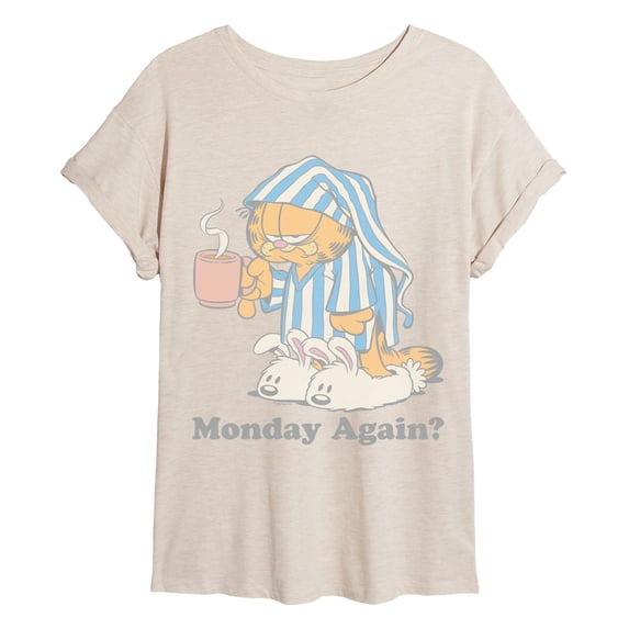Garfield - Monday Again - Juniors Oversized Graphic T-Shirt - Walmart.com