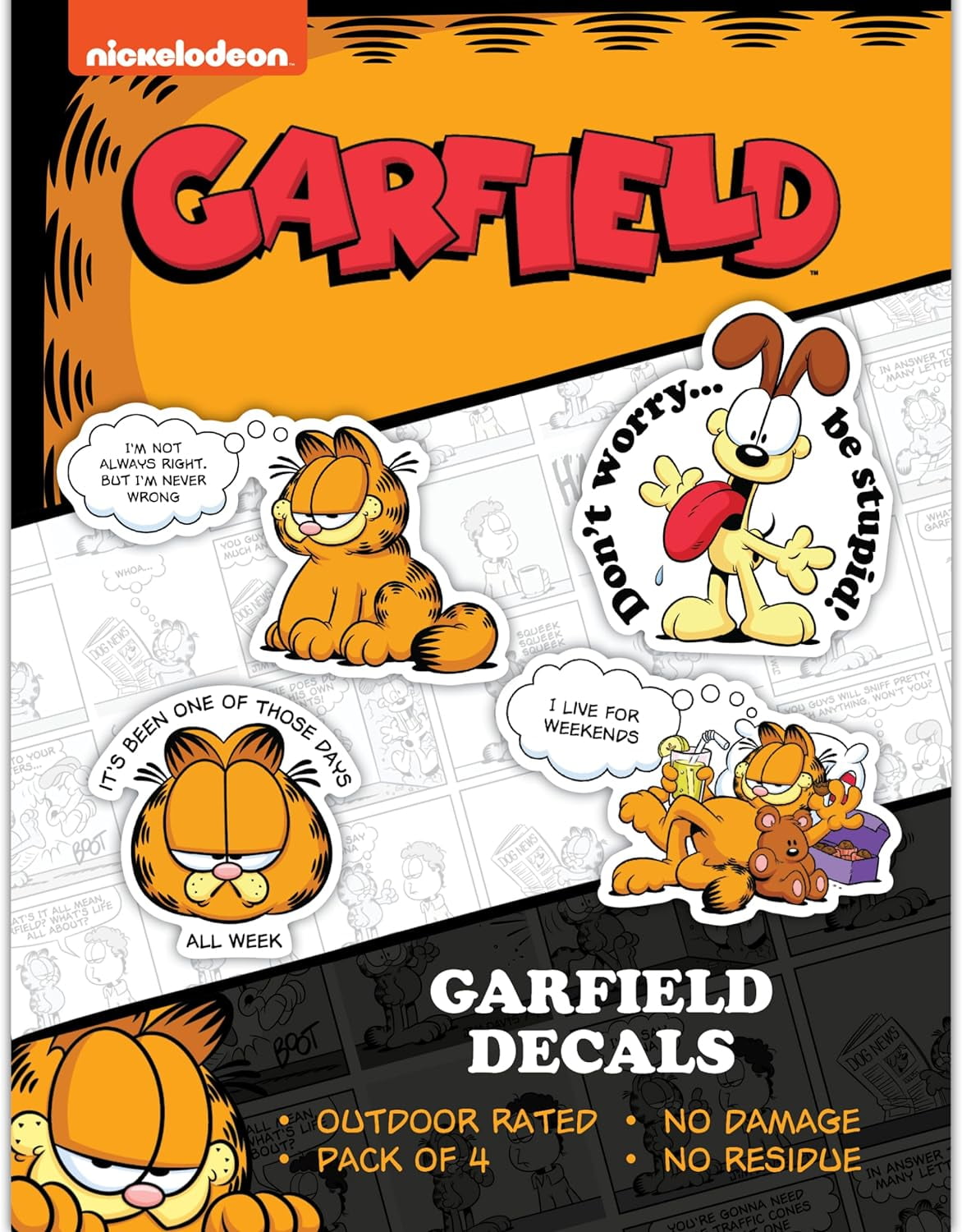 Garfield & Odie Decals - Set of 4 Garfield Quotes Vinyl Stickers for ...