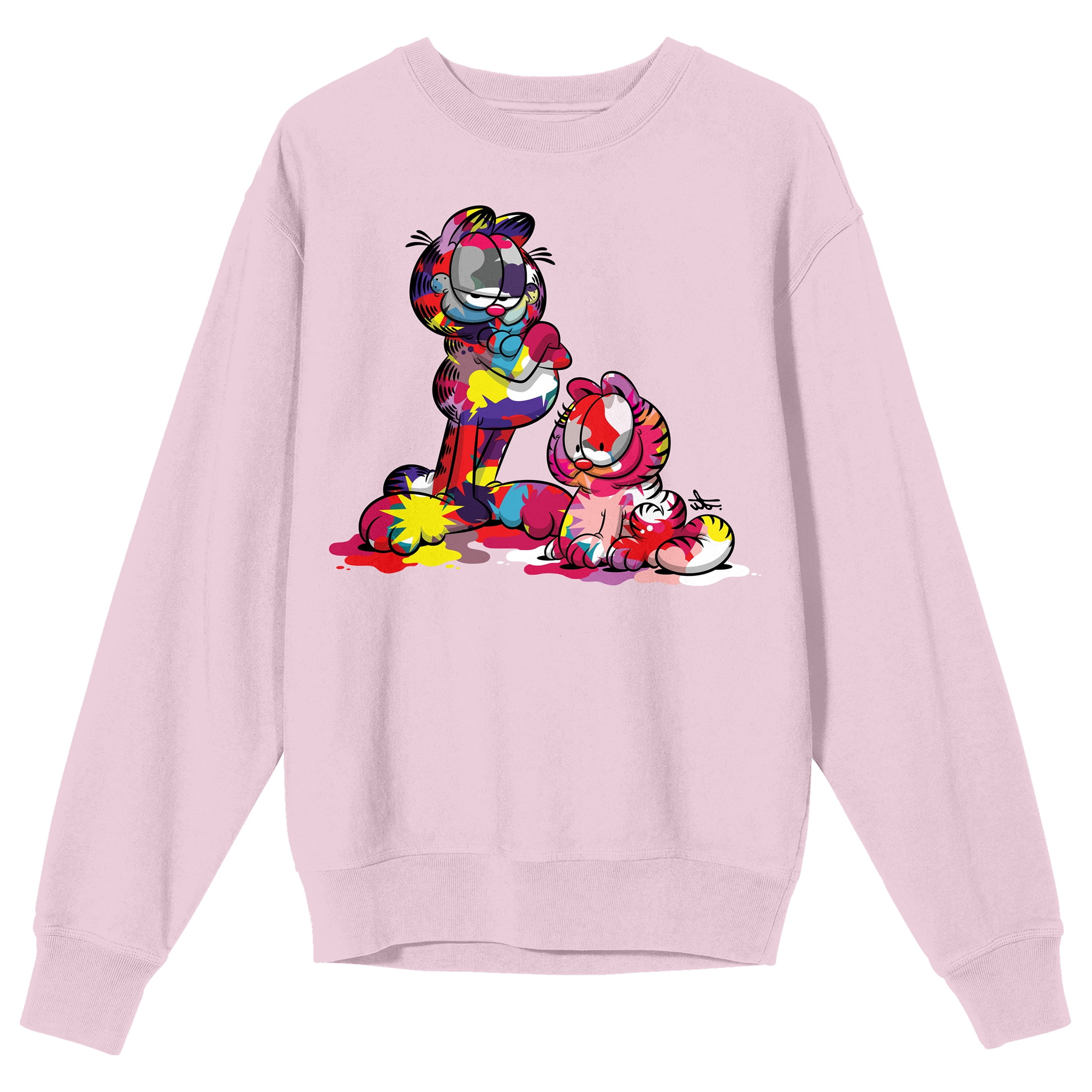 Garfield Paint-Stained Cat Crew Neck Long Sleeve Cradle Pink Adult ...