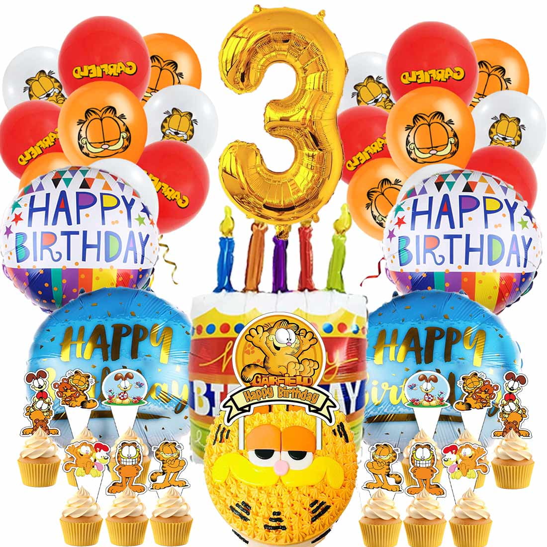 Garfield Party Supplies 3rd Decor Kit Balloons Birthday Cake Topper ...