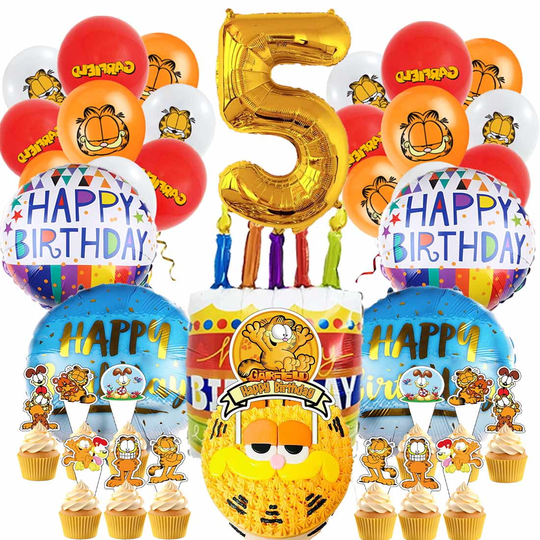 Garfield Party Supplies 5th Decor Kit Balloons Birthday Cake Topper ...