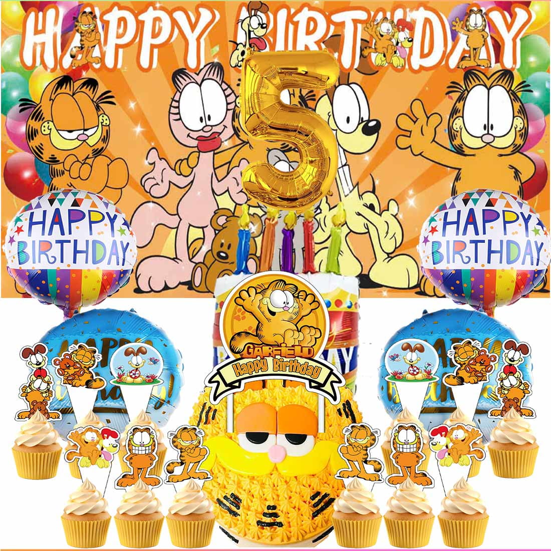 Garfield Party Supplies Decor 5th Kit Balloons Birthday Cake Topper ...