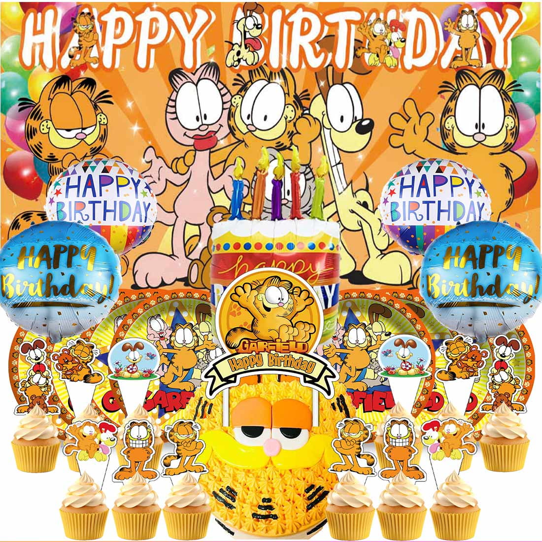 Garfield Supplies Plates Decoration Backdrop Banner Birthday Decor ...