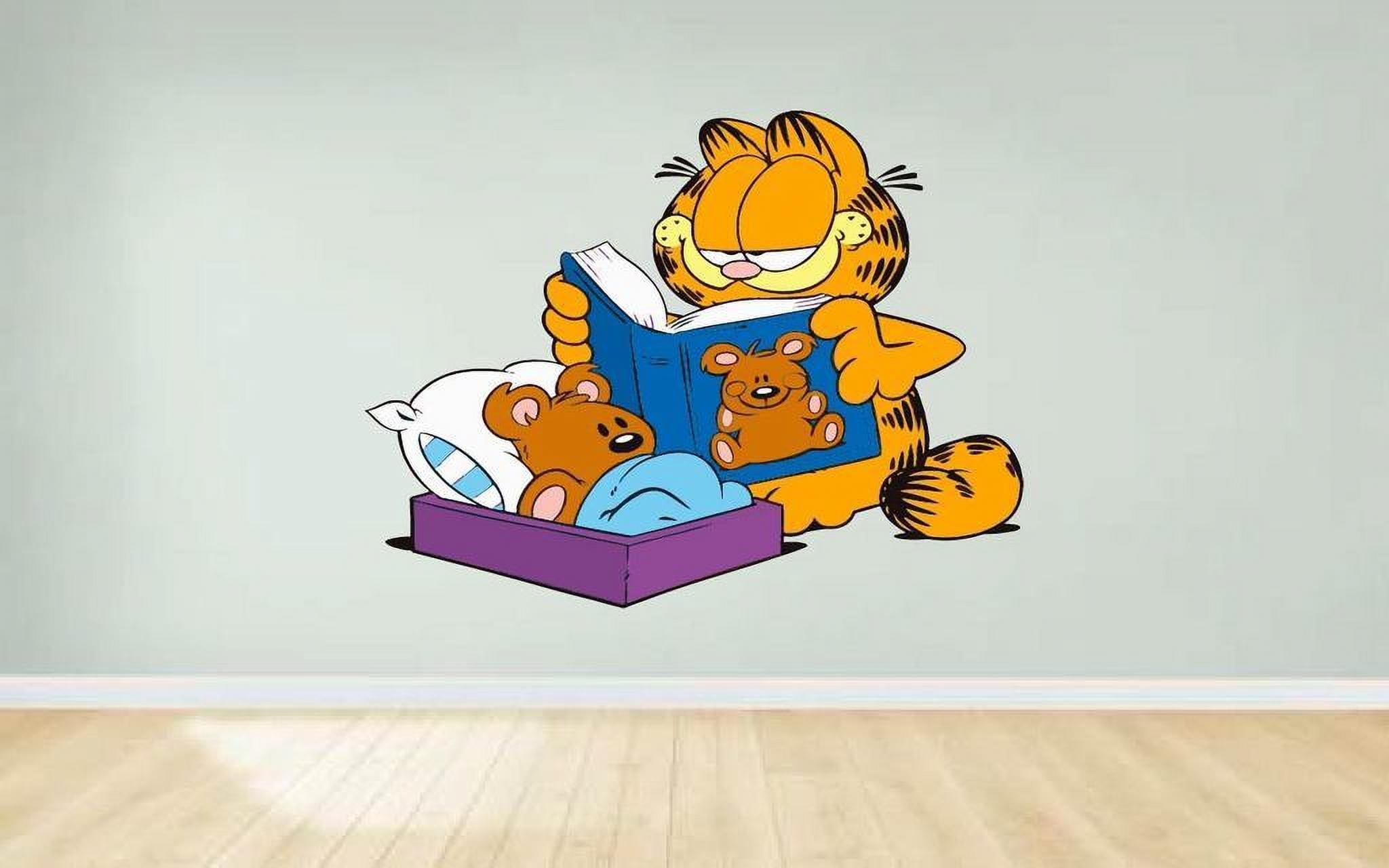Garfield The Cat Reading Bed Story Cartoon Character Wall Art Sticker ...