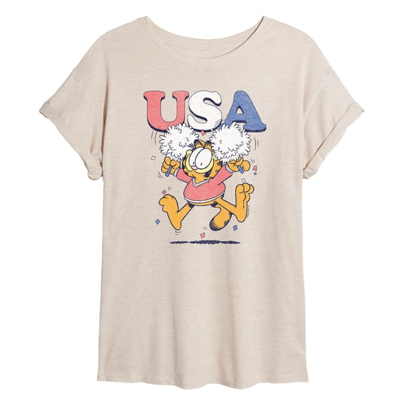 Garfield - USA Cheer - Juniors Oversized Graphic T-Shirt - Walmart.com