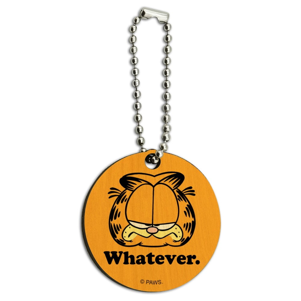 Garfield Whatever Face Wood Wooden Round Keychain Key Chain Ring ...